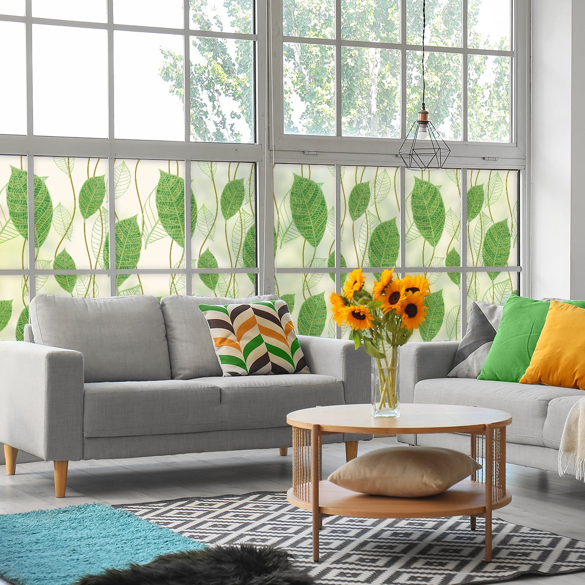 Vinilo opaco y privacidad para Ventana hojas verdes XL - adhesivo de ...