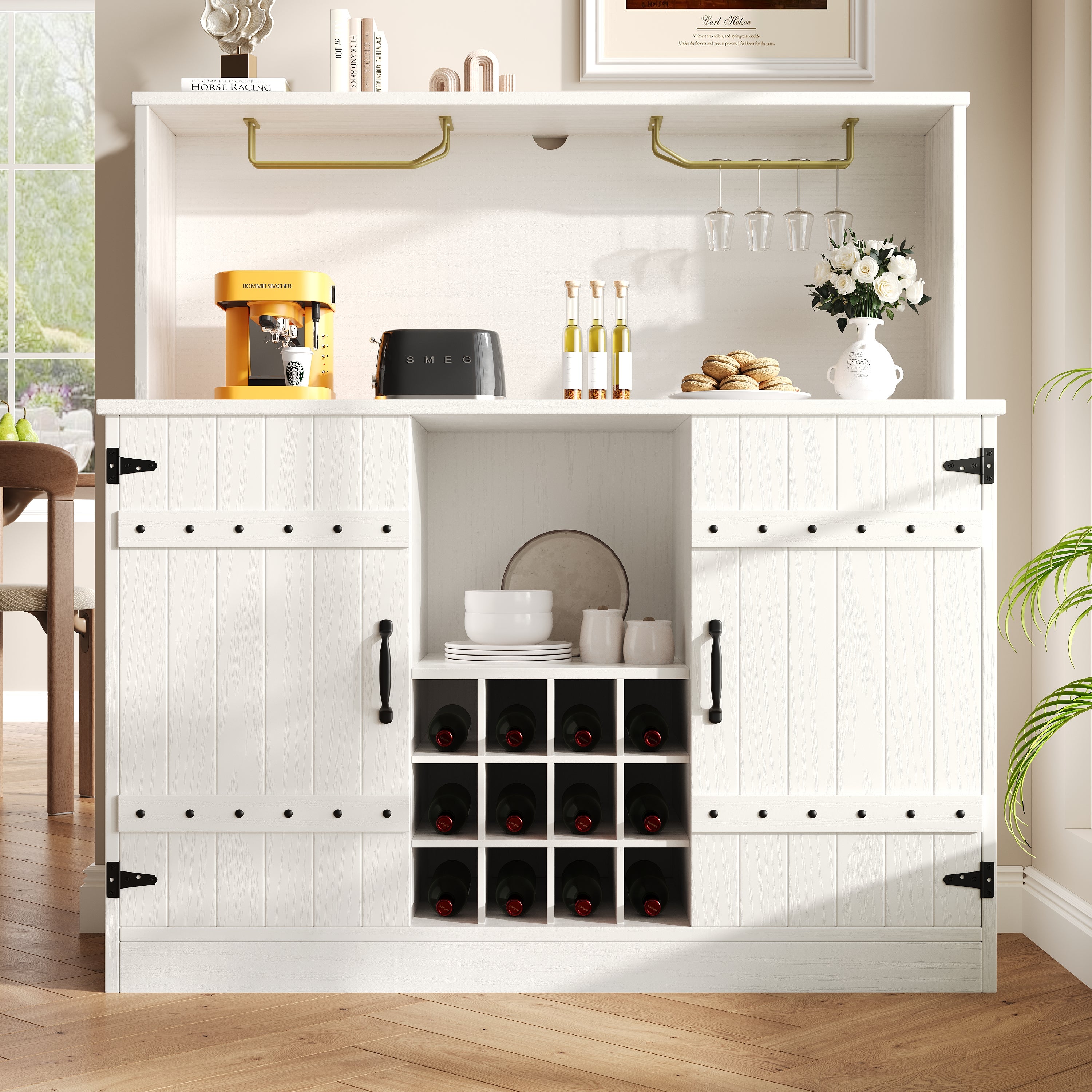 Meuble bar、Buffet haut moderne - rangements multiples - Blanc | Leroy ...