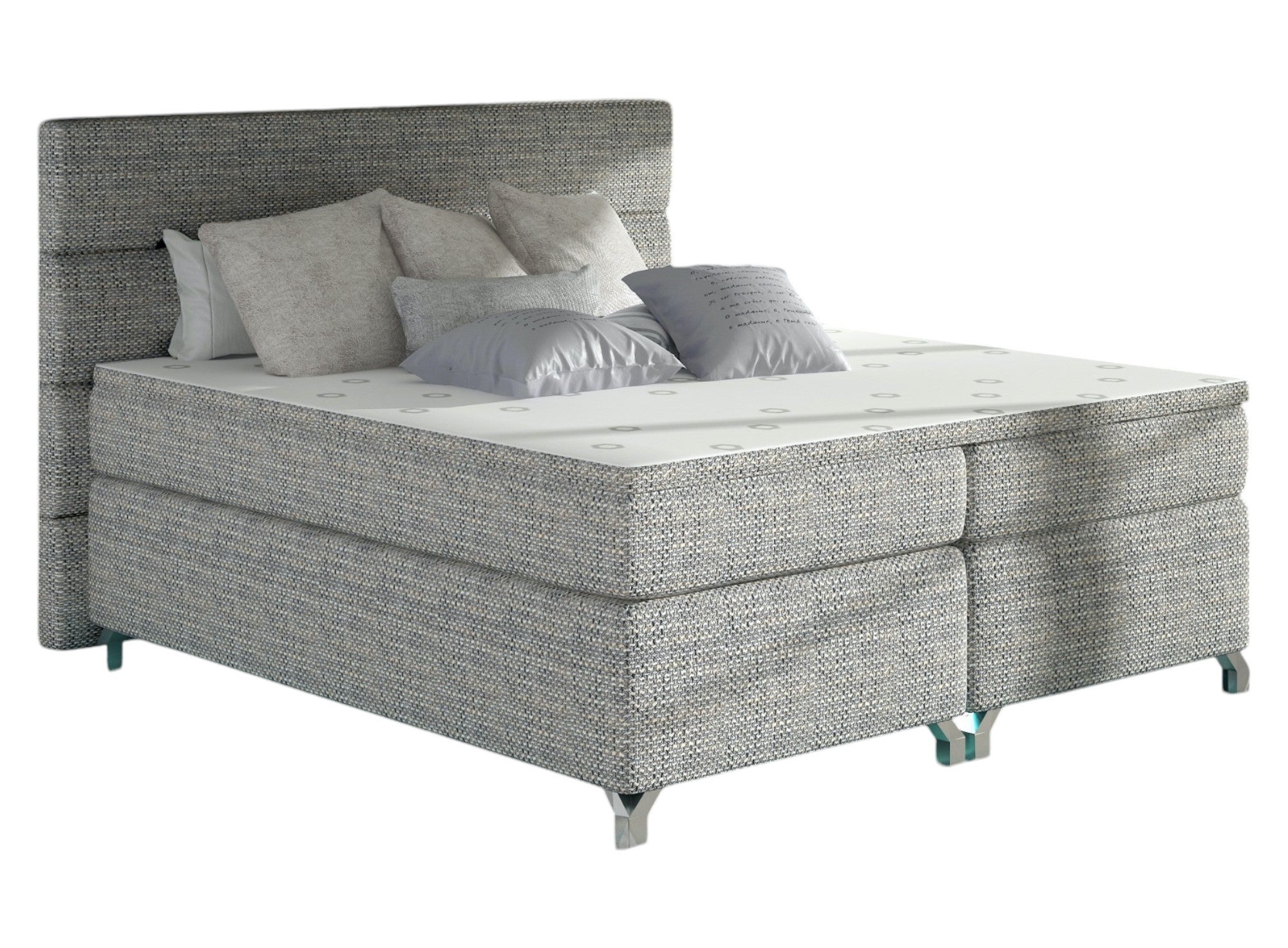 Lit boxspring 160x200 tissu gris clair chiné Mador | Leroy Merlin