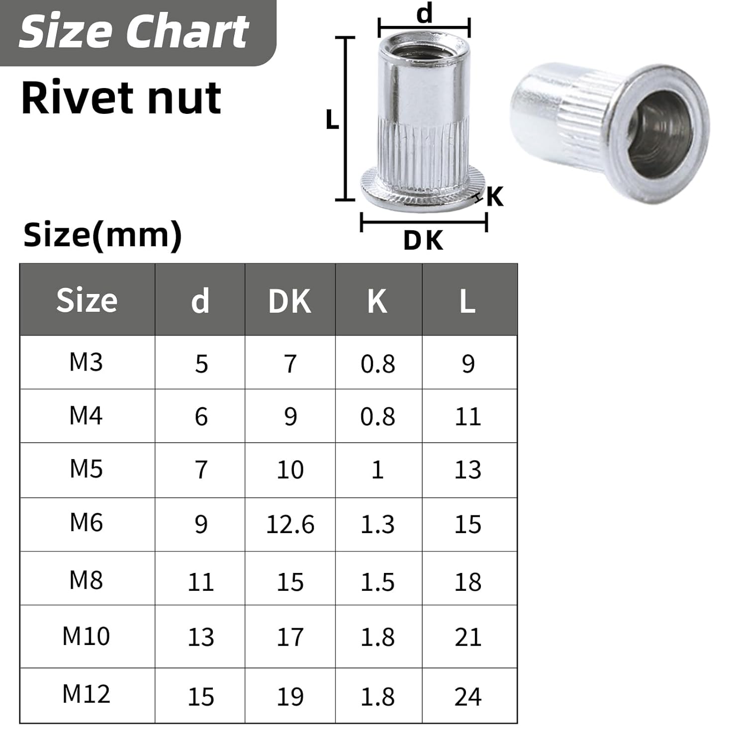 50 Pièces M8 Écrous à Sertir Filetés, Rivets Inserts Filetés en Acier ...