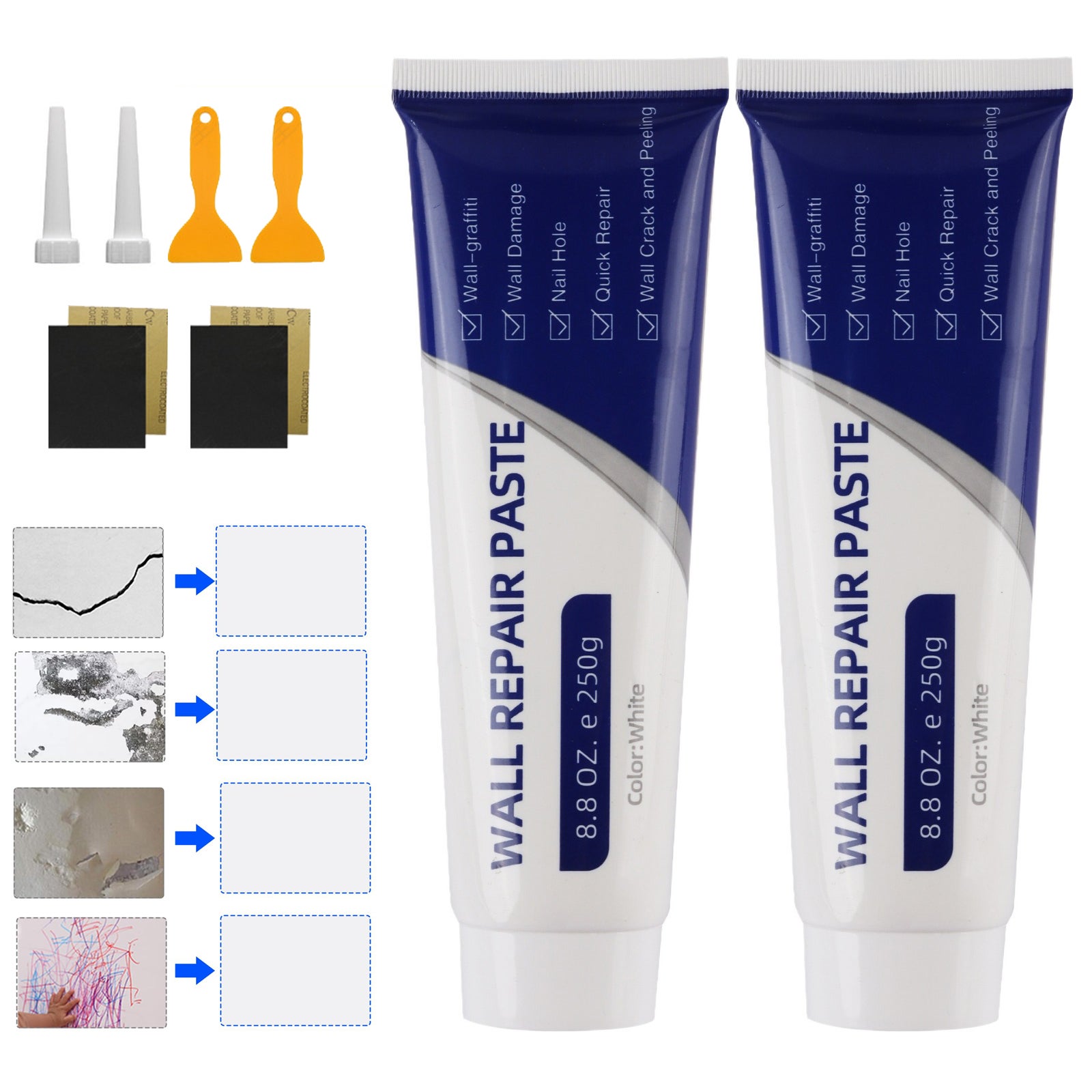 2 pezzi Kit di riparazione per cartongesso, 250 g Pasta per riparazioni di pareti, Kit di ...