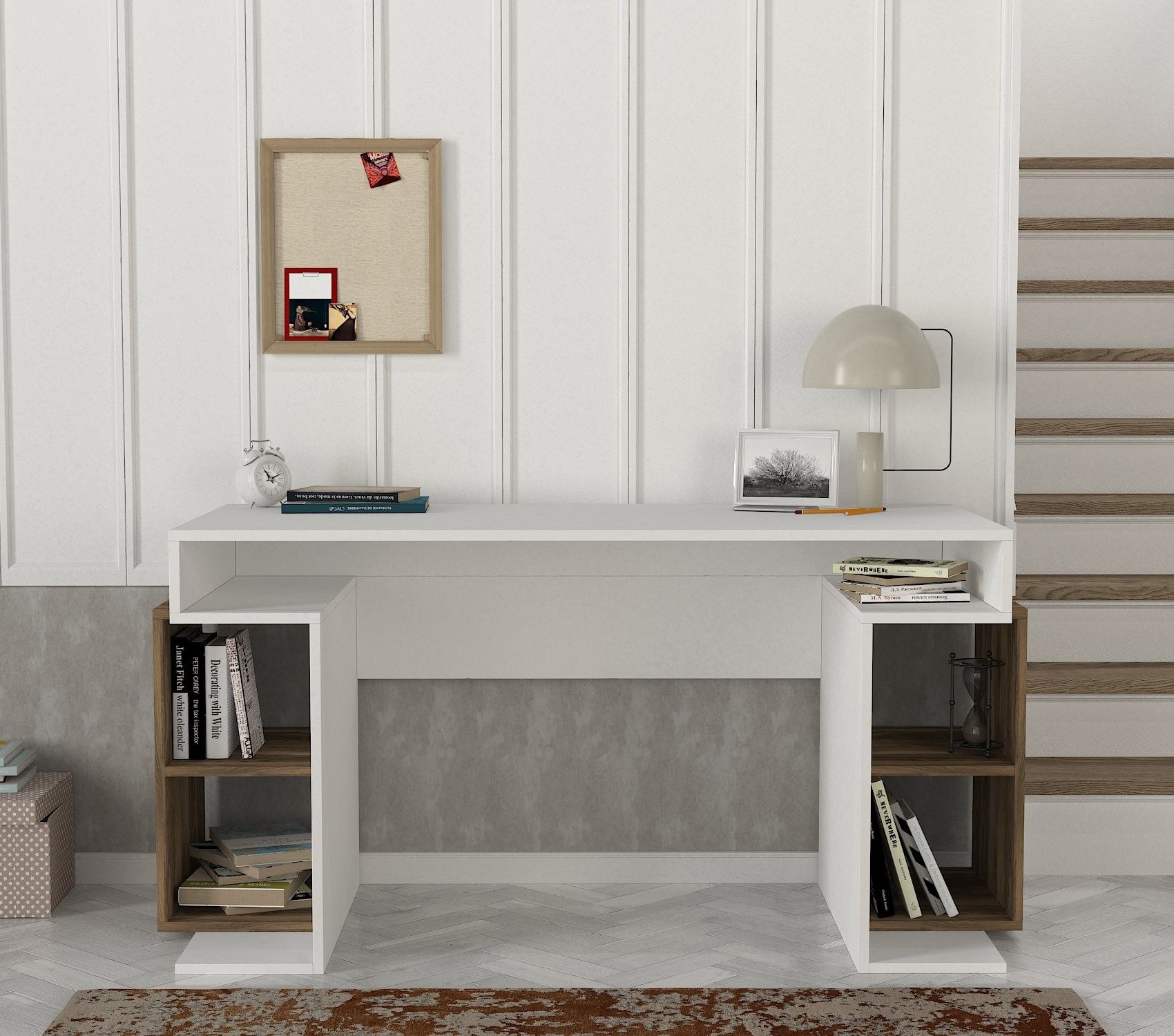 Bureau avec étagères intégrées Baral Blanc et Bois clair | Leroy Merlin