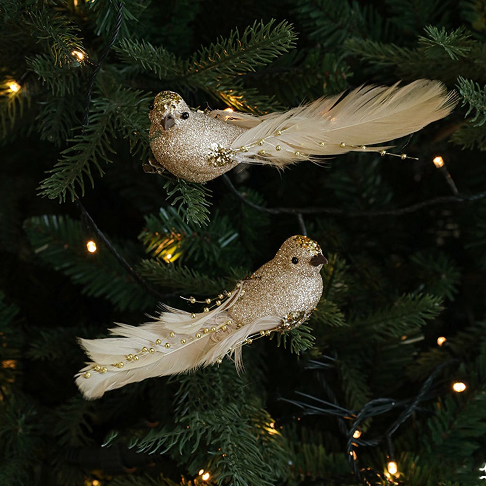 2 oiseaux décoratifs dorés pour sapin de Noël | Leroy Merlin