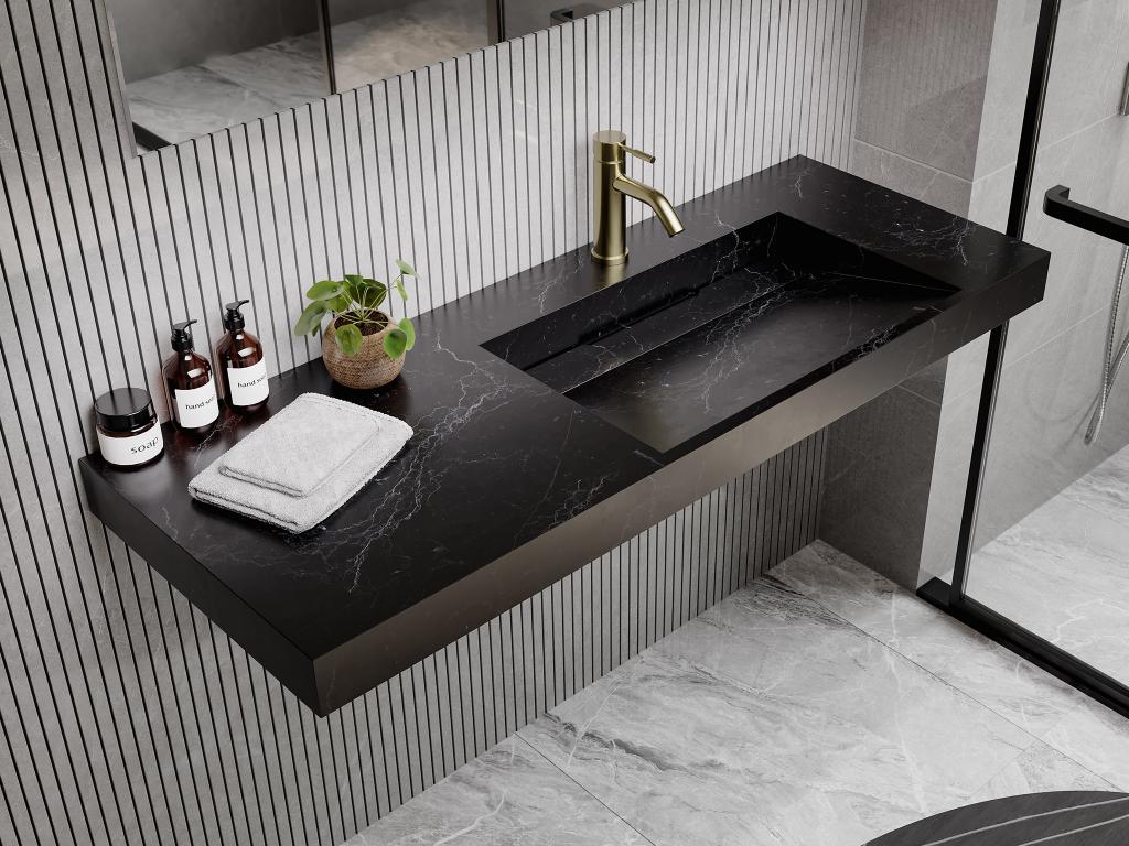 Lavabo flotante de solid surface efecto mármol negro - 120 x 45 x 8 cm - OKAPA | Leroy Merlin