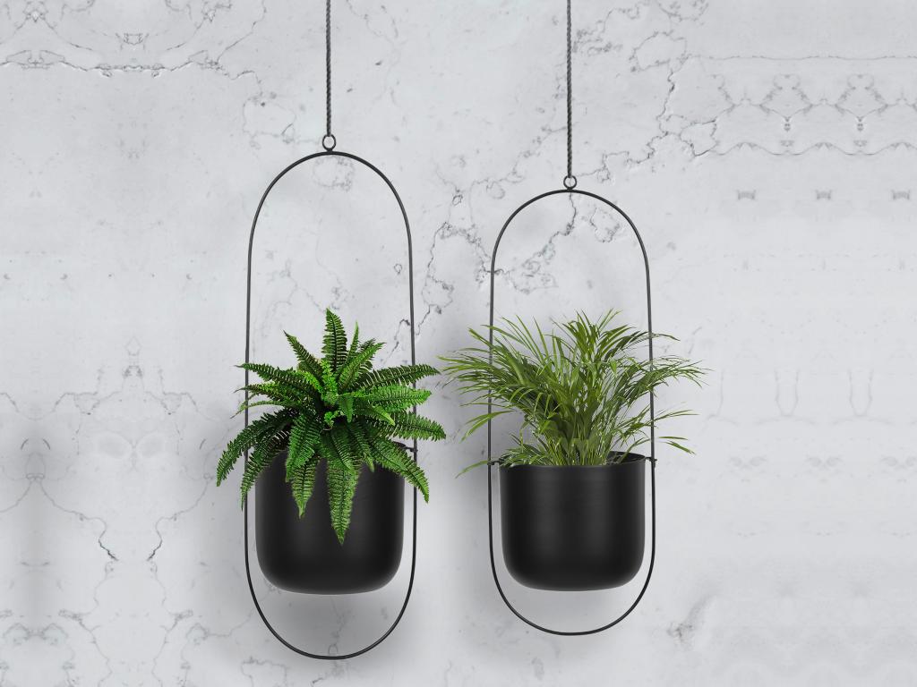 Lot de 2 cache-pots suspendus en métal - D. 18 x H.21 et D. 14 x H.19 ...