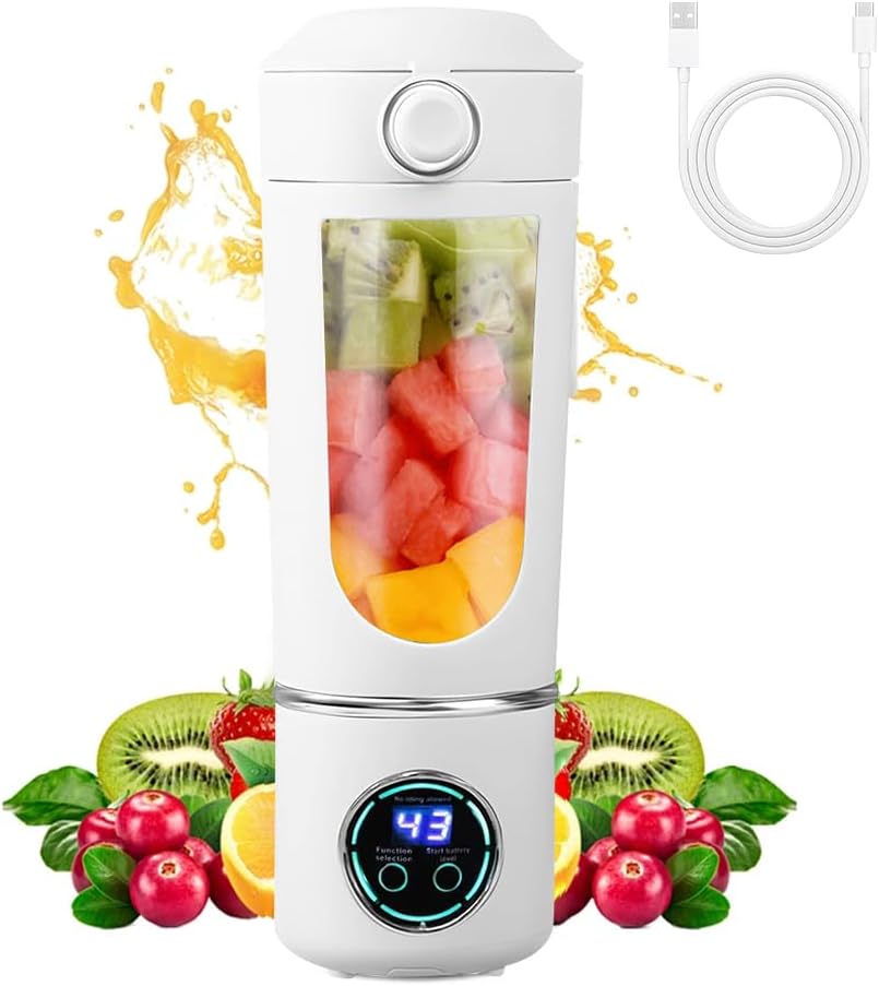 Mixeur portable 700 ml, 12 lames, rechargeable, couvercle voyage, blanc ...