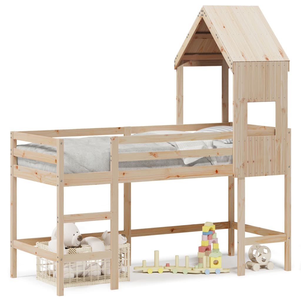 Letto alto con scaletta e tetto in pino massello 90x190 cm | Leroy Merlin