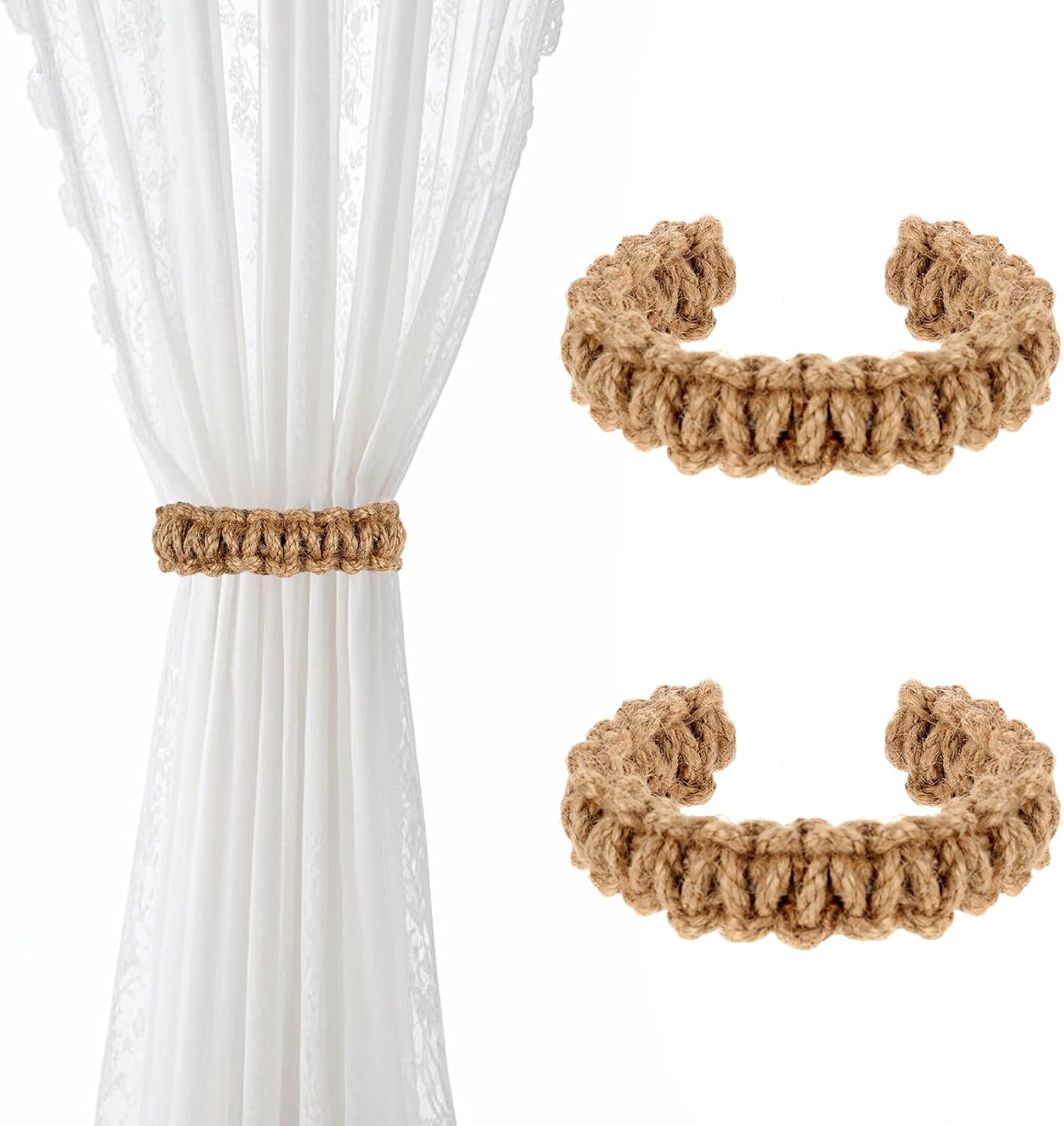 Lot de 2 attaches de rideaux élastiques tressées de style bohème et ...