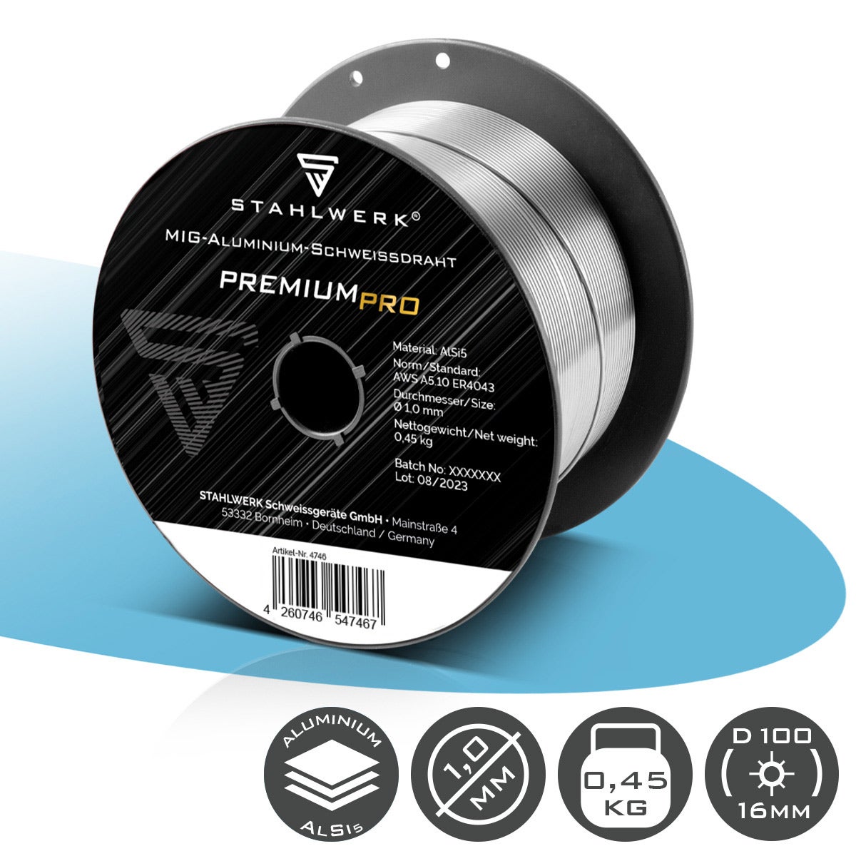 STAHLWERK Fil de soudage MIG MAG aluminium ER4043 AlSi5 1,0 mm 0,45 kg ...