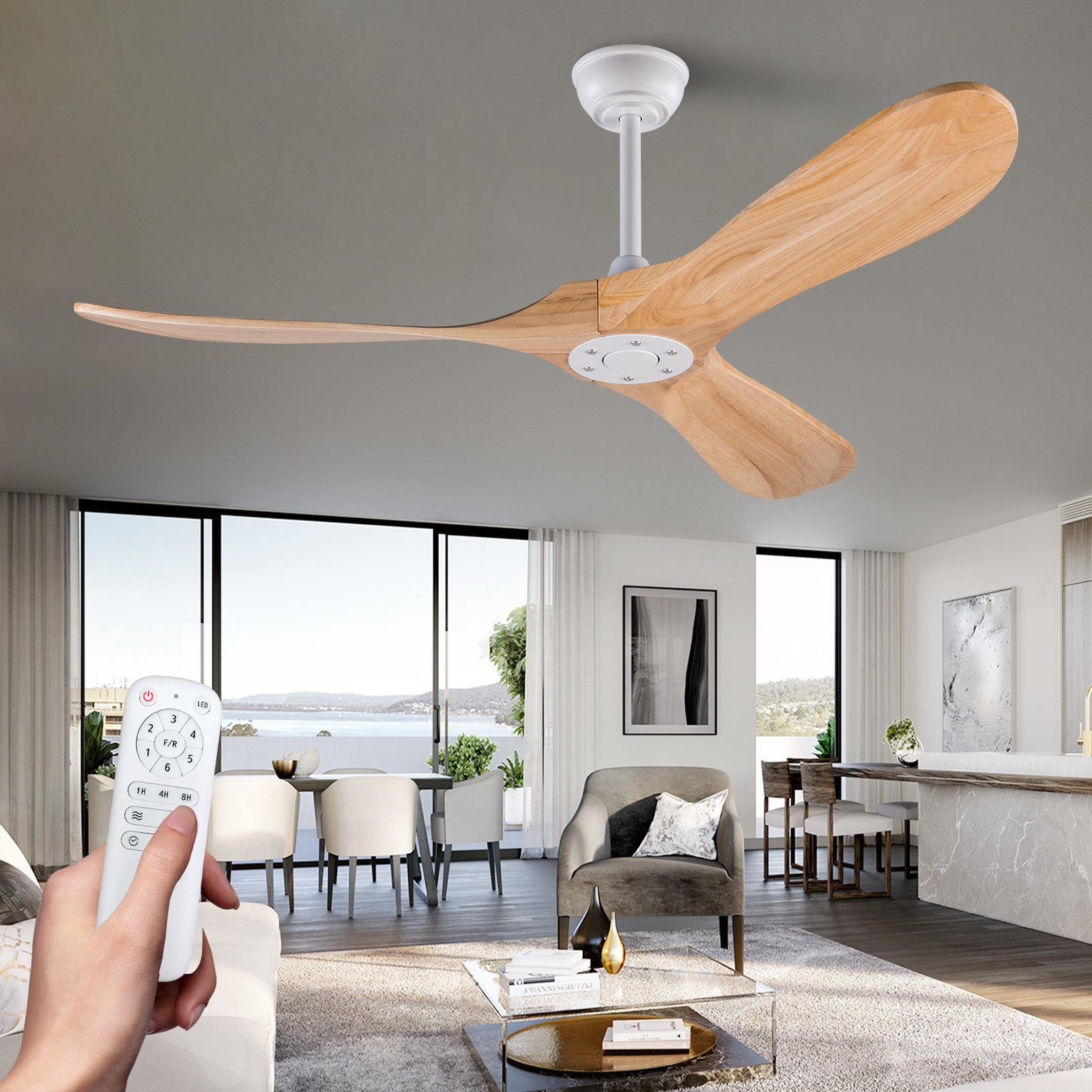 Ventilador de techo de 132 cm (52 pulgadas) con 3 aspas de madera y ...