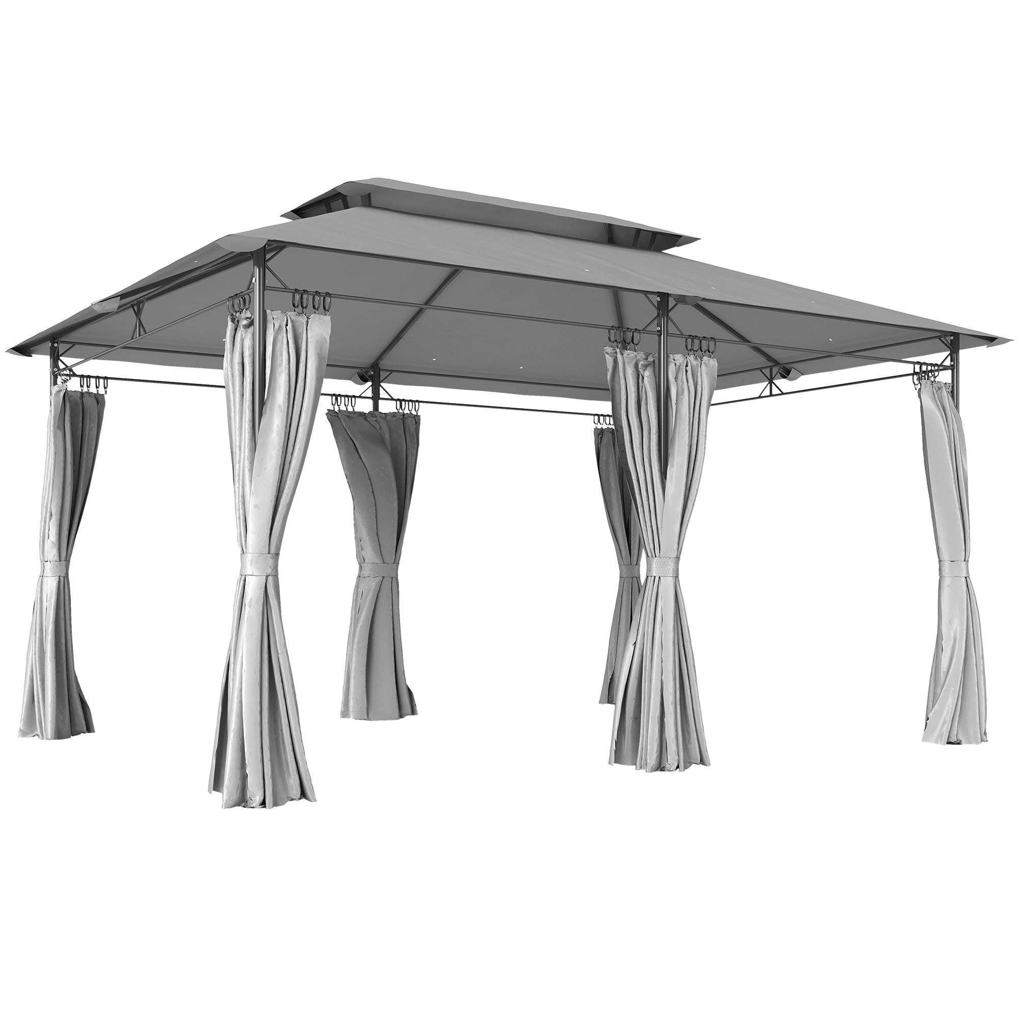 Pergola Jardin 397x297x265cm Toit Double Parois Latérales Résistant Eau ...
