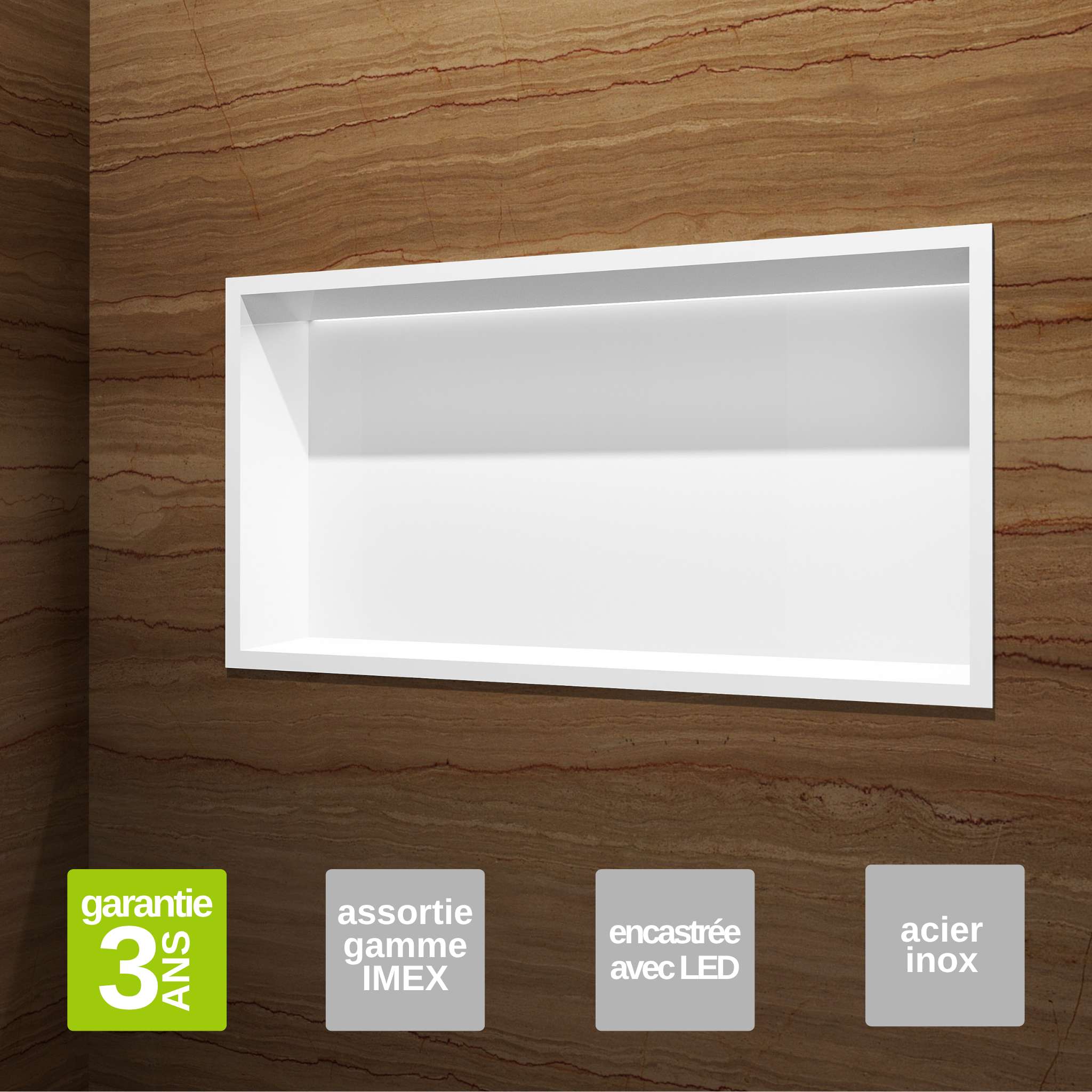 Niche de Douche Mural Éclairage Led 63 x 33 cm - Rangement Salle de ...