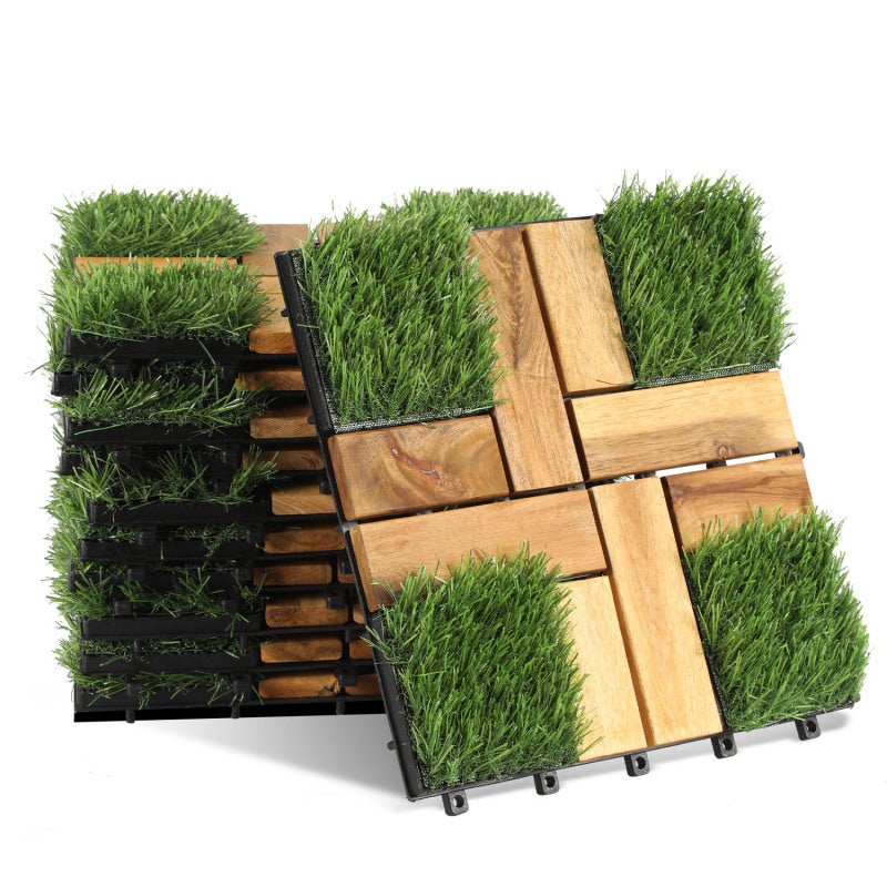 Dalles de terrasse 4 m² 44 pièces, 30 x 30 cm, dalles en bois avec gazon synthétique, Dalles ...