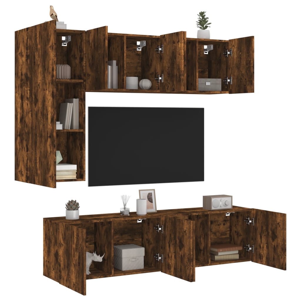 Muebles de pared para TV 5 piezas de madera contrachapada de roble ...