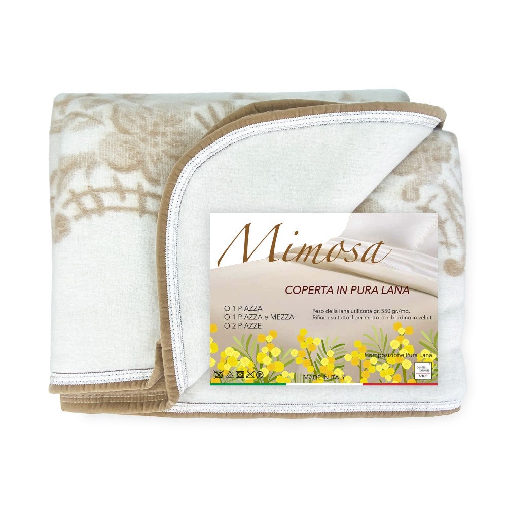 COUVERTURE D'hiver EN PURE LAINE MIMOSA-ANIROS Made in Italy 2 CARRÉS ...
