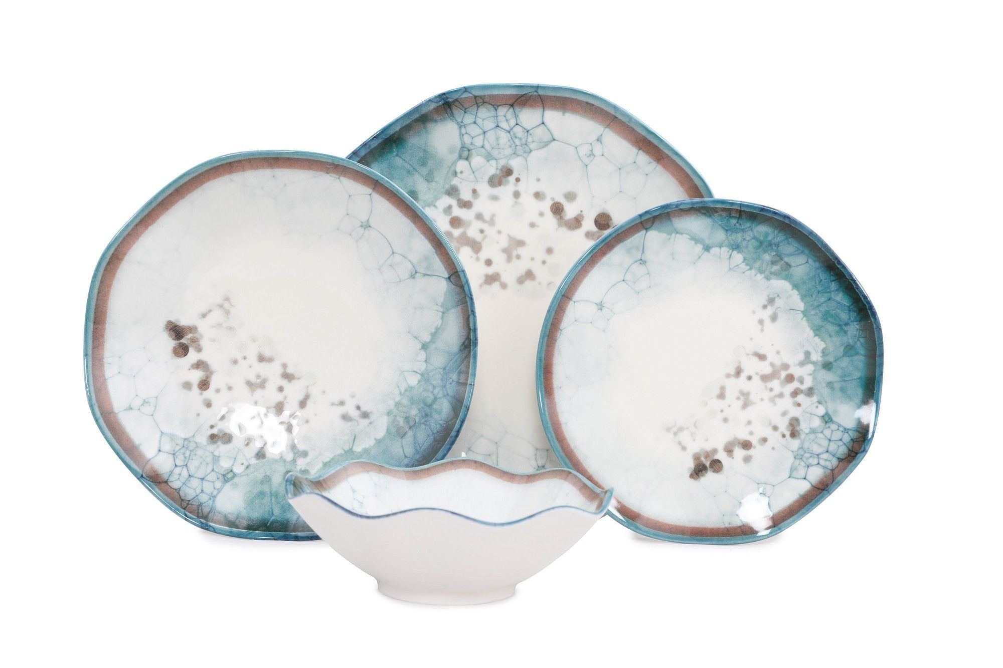 Service de table 24 pièces Dinal Porcelaine Motif Abstrait Bleu, Blanc ...