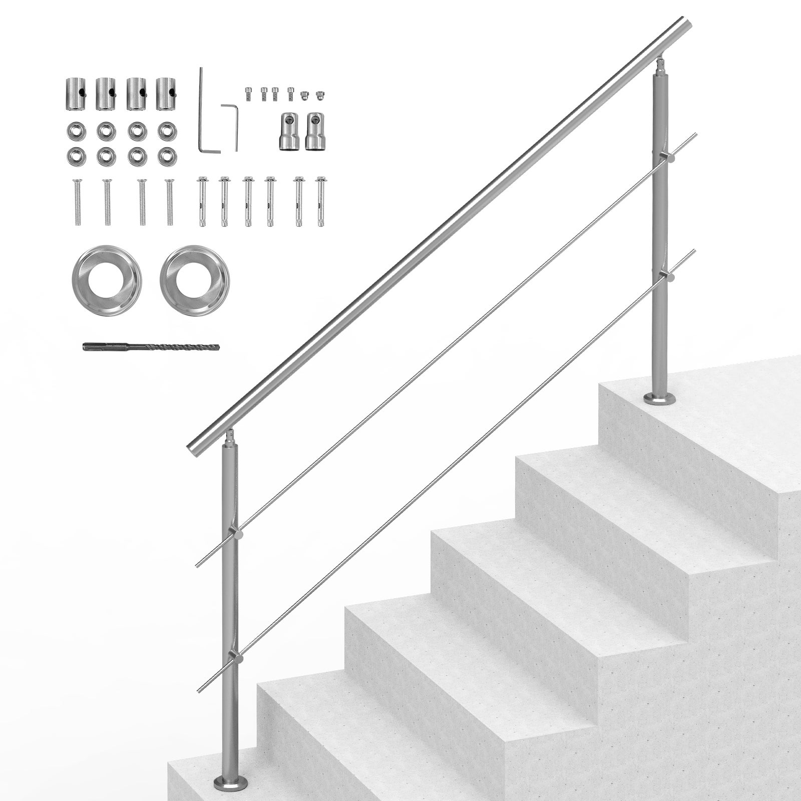 VEVOR Ringhiera Scale Esterno, 70,9" di Lunghezza, 2 Binari, in Acciaio ...
