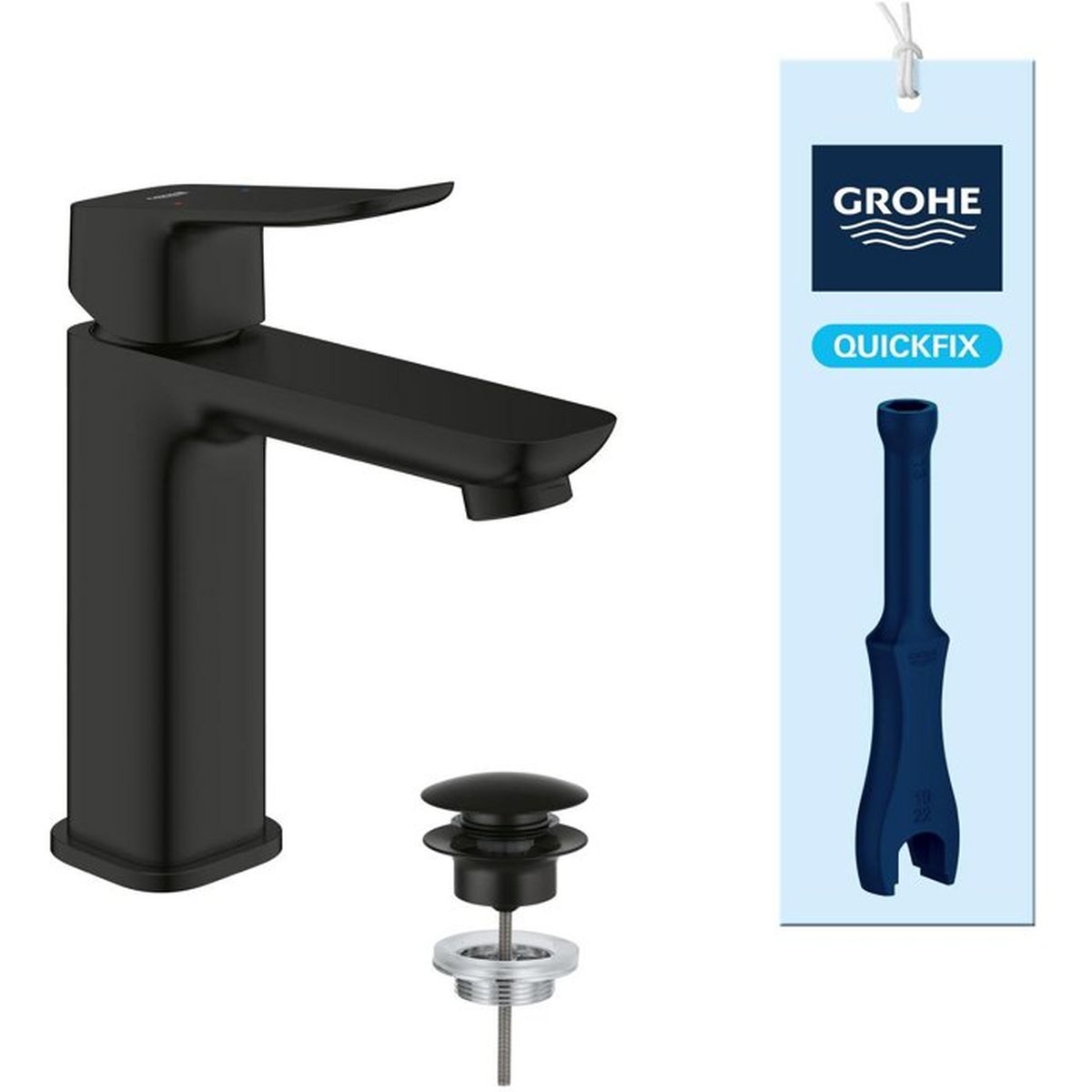 Robinet lavabo GROHE DICE Taille M noir mat avec vidage clic clac ...