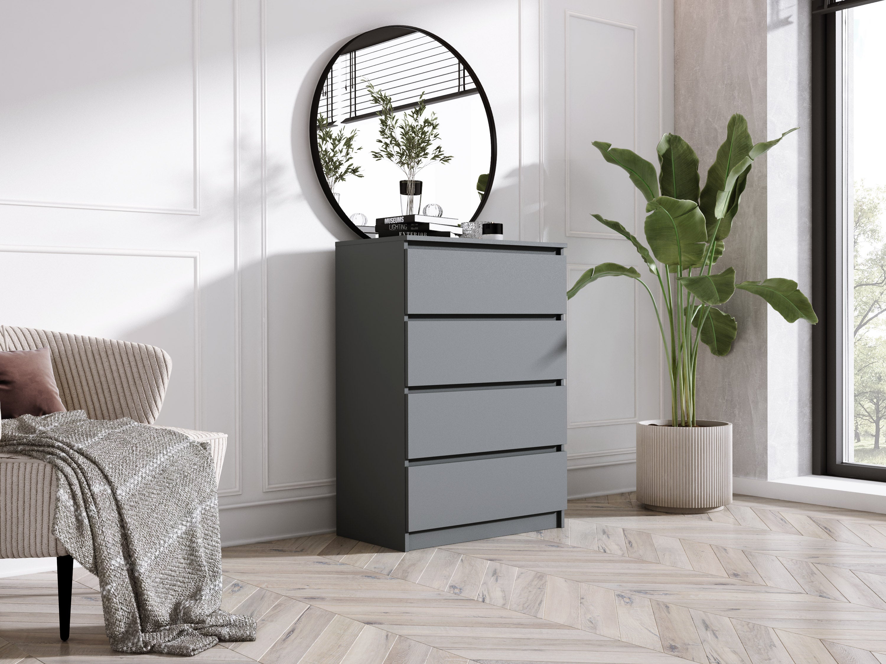 Commode avec 4 tiroirs ANTHRACITE, l : 70 cm h : 101 cm p : 39 cm ...