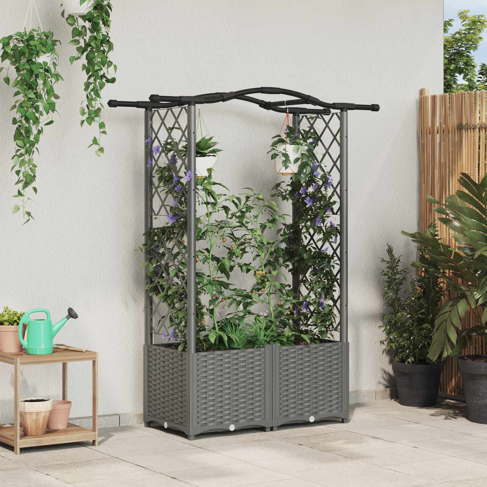 Cama elevada con trellis y techo Gris Claro 125 x 40 x 138 cm | Leroy ...