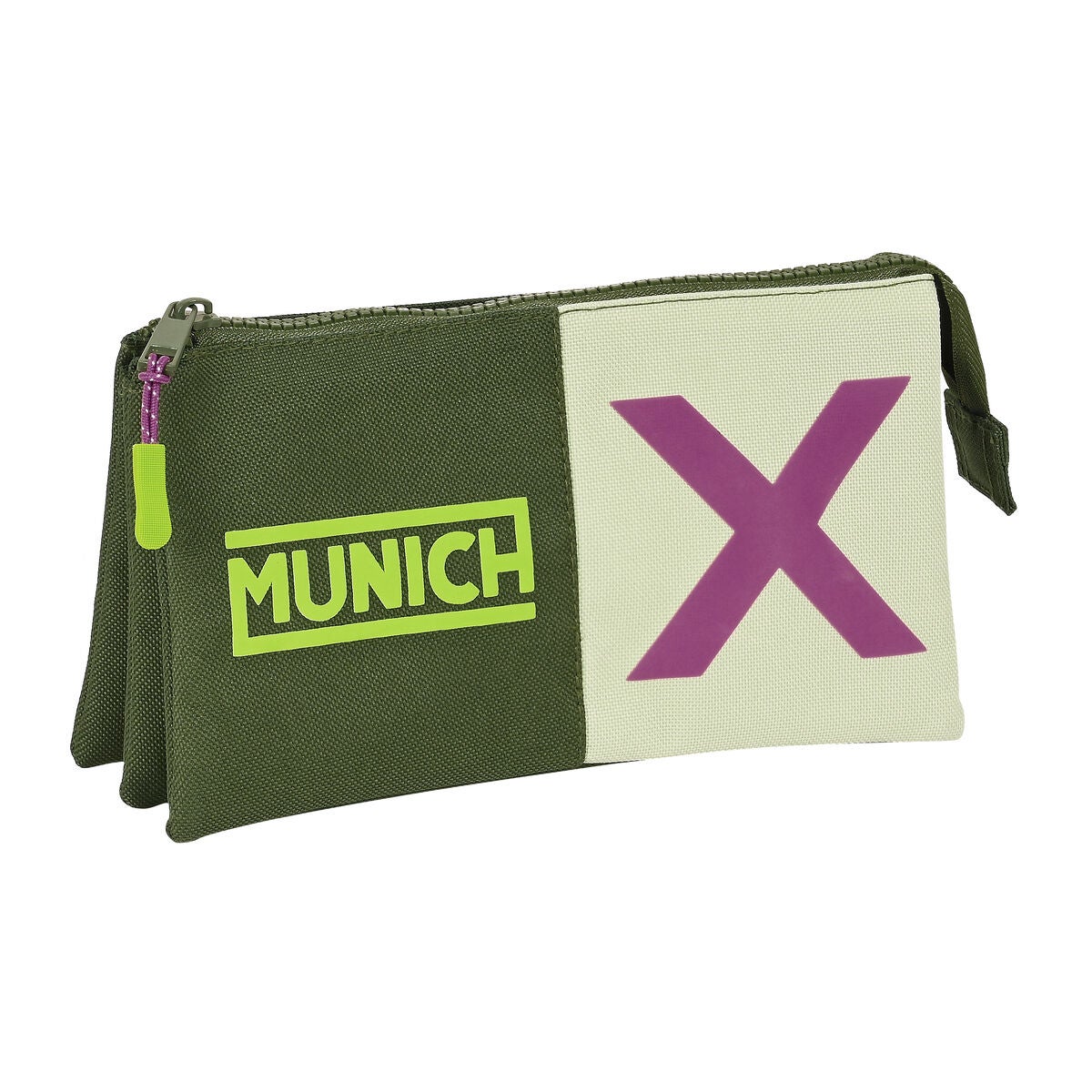 Trousse Fourre-Tout Triple Munich Bright khaki Vert 22 x 12 x 3 cm ...