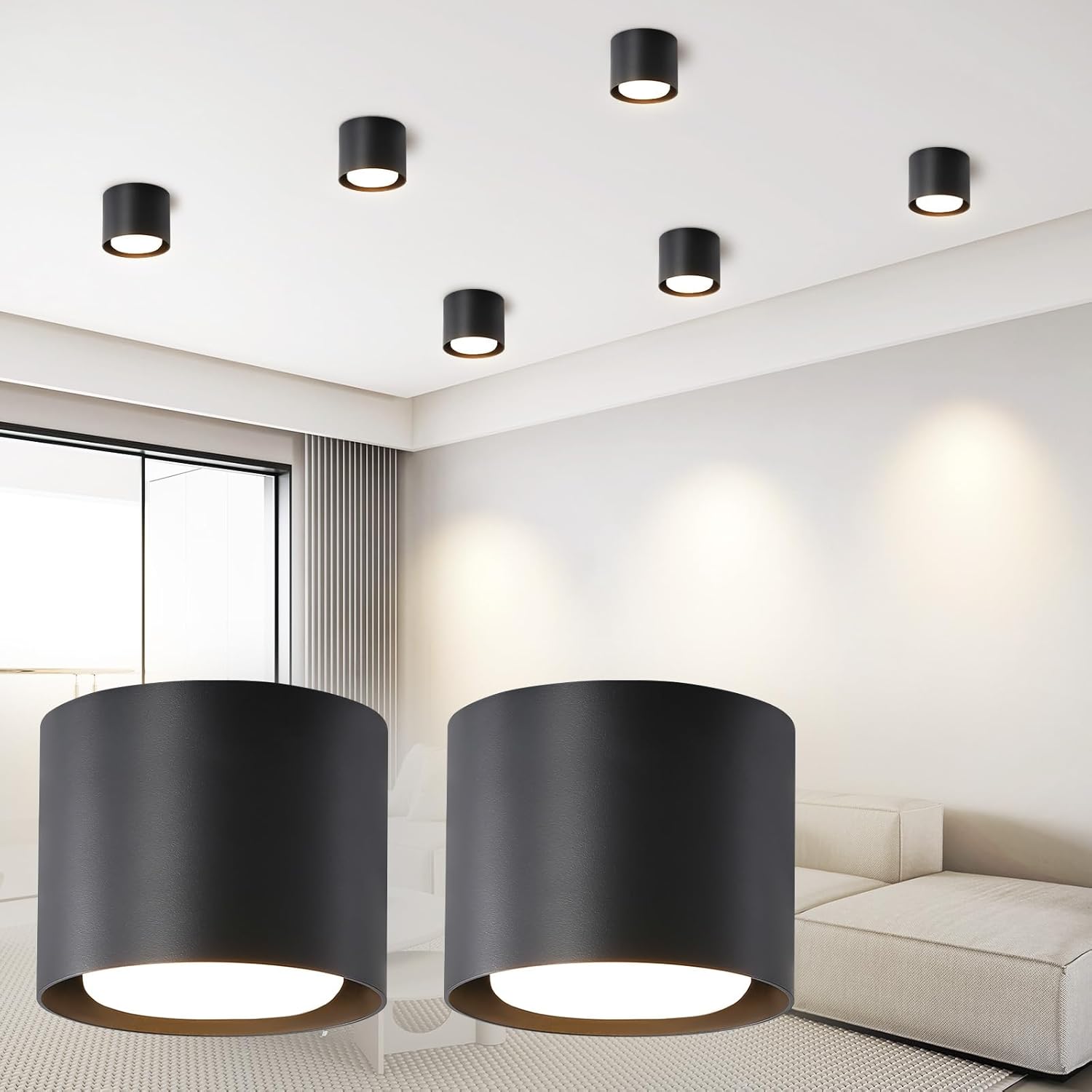 ZMH Foco de techo LED negro GX53, luz de techo redonda moderna de 5 W ...