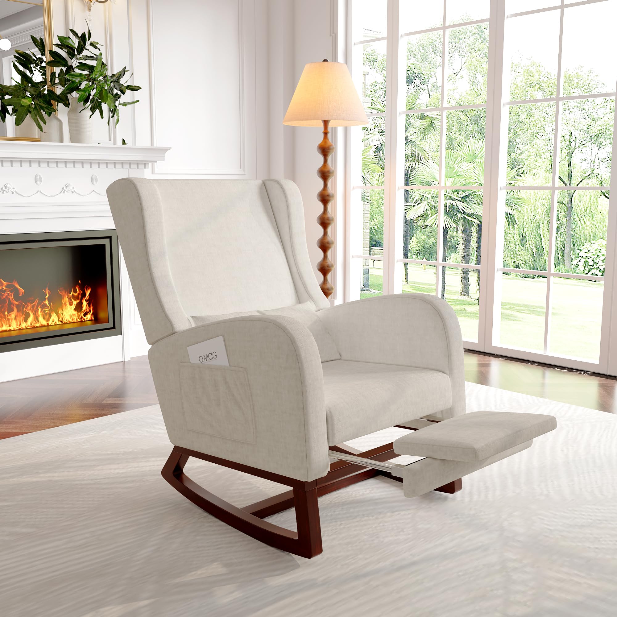 Fauteuil à Bascule Beige, Rocking Chair, Chaise Allaitement, Fauteuil d ...