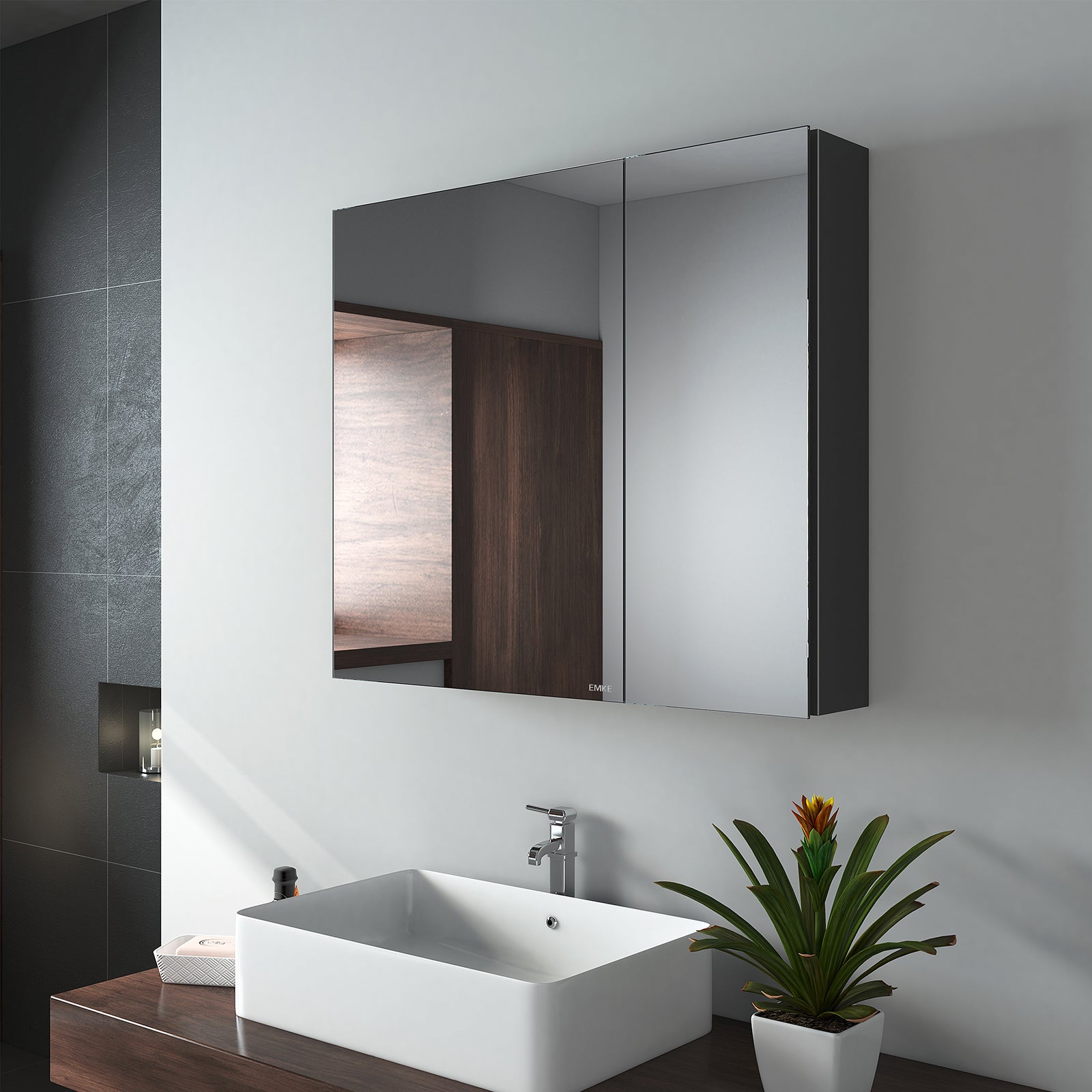EMKE Specchio contenitore da bagno 75 × 65 × 14,5 cm – 2 ante a ...