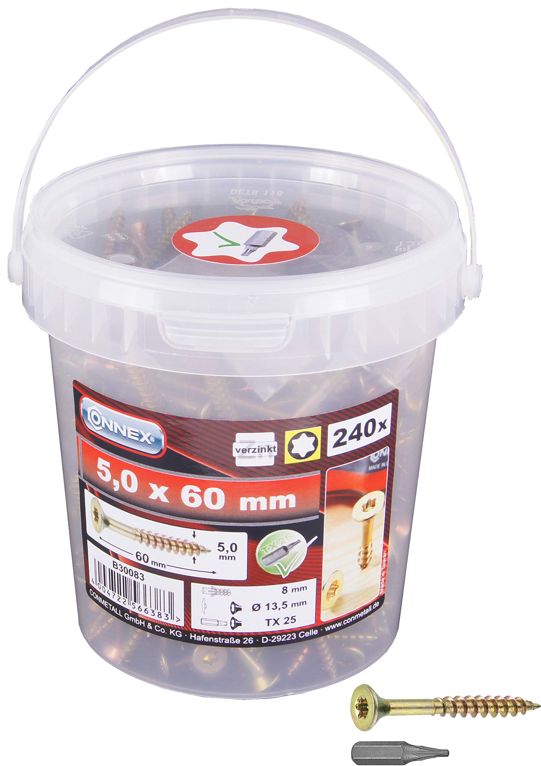 CONNEX B30083 Uni-Screws, benna TX 5,0 x 60 A, 240 pezzi, oro, 5,0 x 60 ...