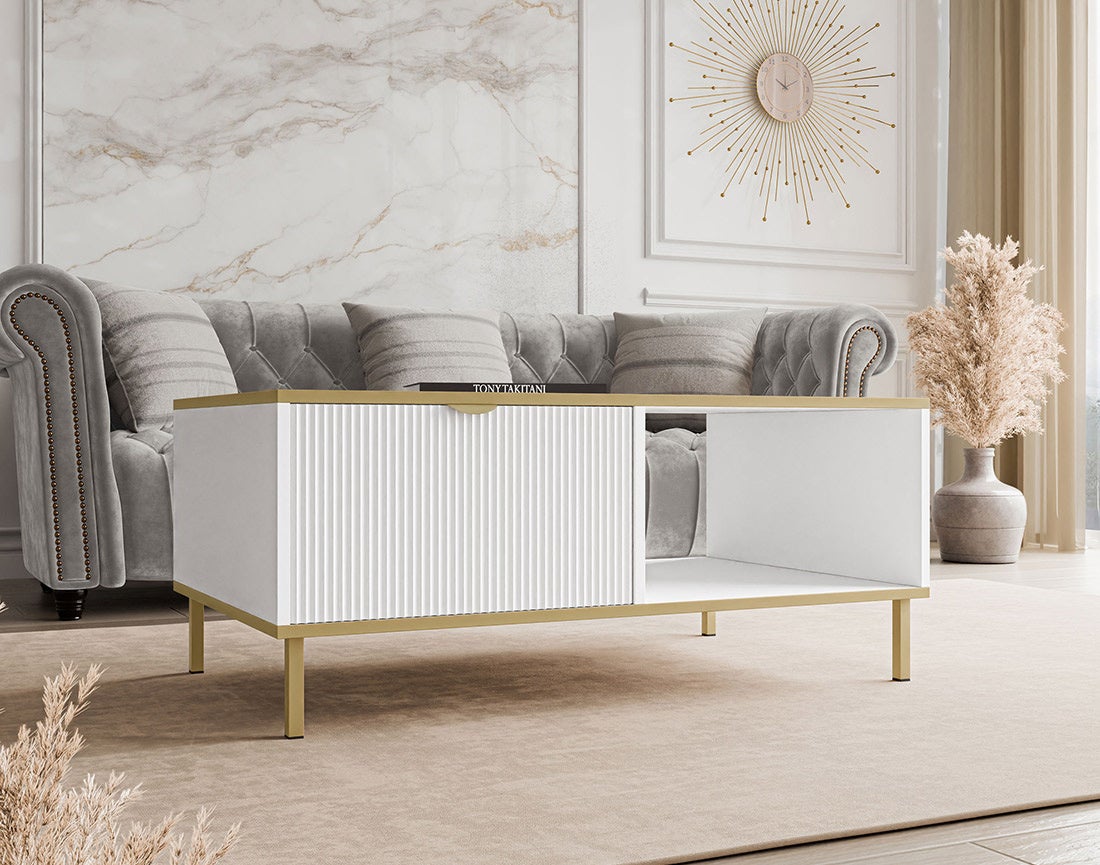Table basse style contemporain 100*60*43 cm blanc / doré - HOPE - Best ...