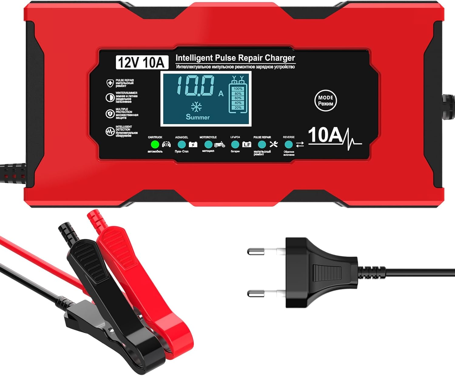 Chargeur Intelligent 10A, 12V LiFePO4 pour Batterie de Moto, Écran LCD ...