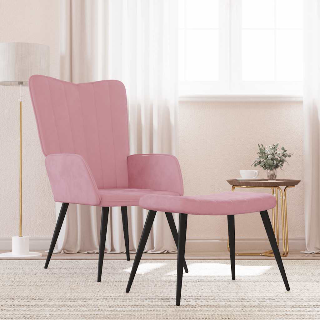 Chaise de relaxation avec tabouret Rose Velours | Leroy Merlin