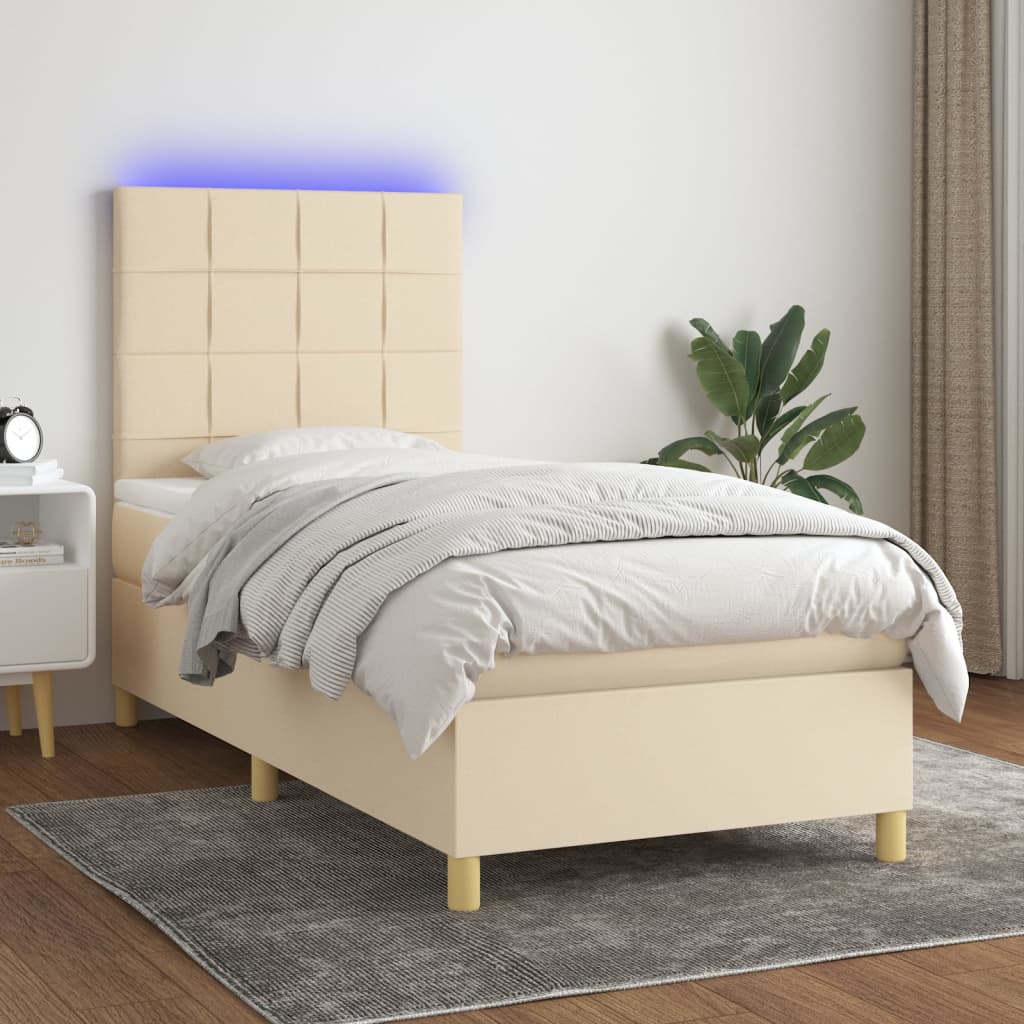 VidaXL Cama box spring colchón y luces LED tela crema 90x200 cm | Leroy ...