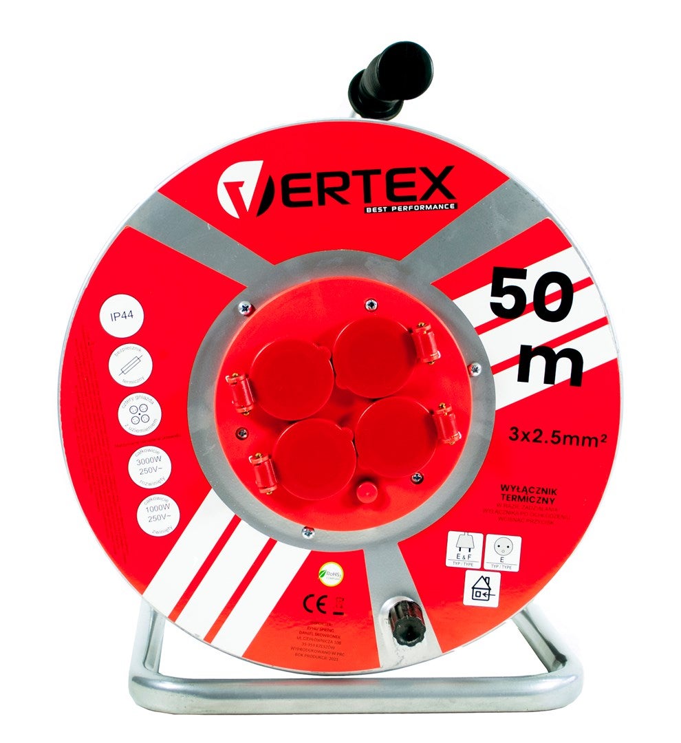 VERTEX PB50METAL Cable alargador 50 m 3x2,5 mm 3000 W IP44 Negro ...