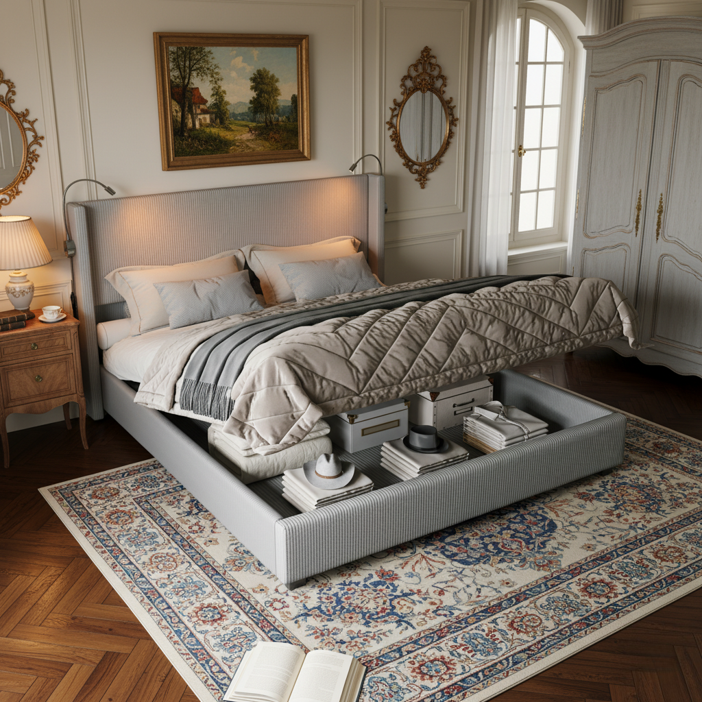 Lit coffre 140x200 cm, lampe de lecture avec port USB, Lit rembourré ...