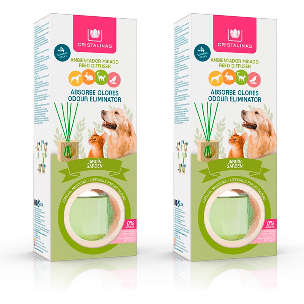 Cristalinas - Pack 2 Ambientador Mikado Absorbe Olores Mascotas 30ml Aroma Jardín (2x30ml ...