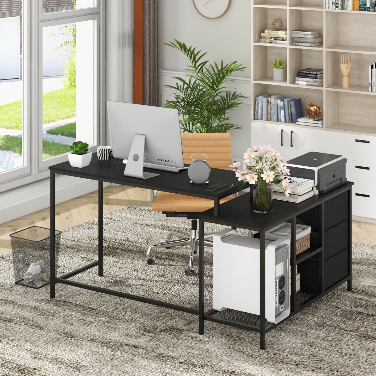 Bureau d'Angle Convertible L avec Prise de Courant - Noir CW29880 ...