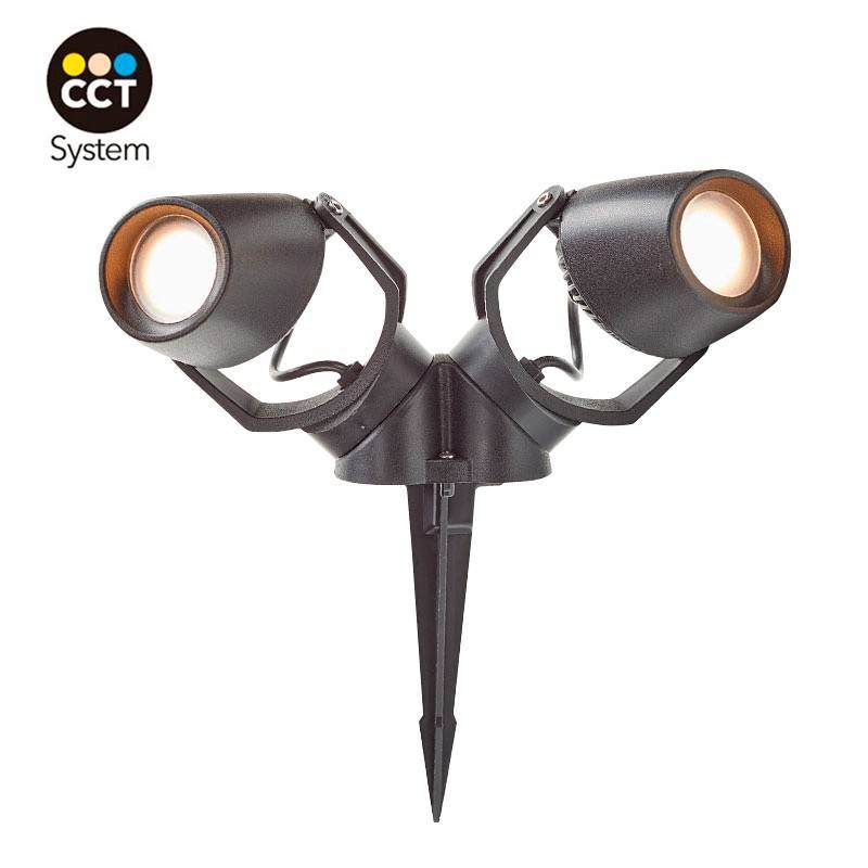 Double spot LED CCT sur piquet "Minitommy 2L" GU10 7W IP55 | Leroy Merlin