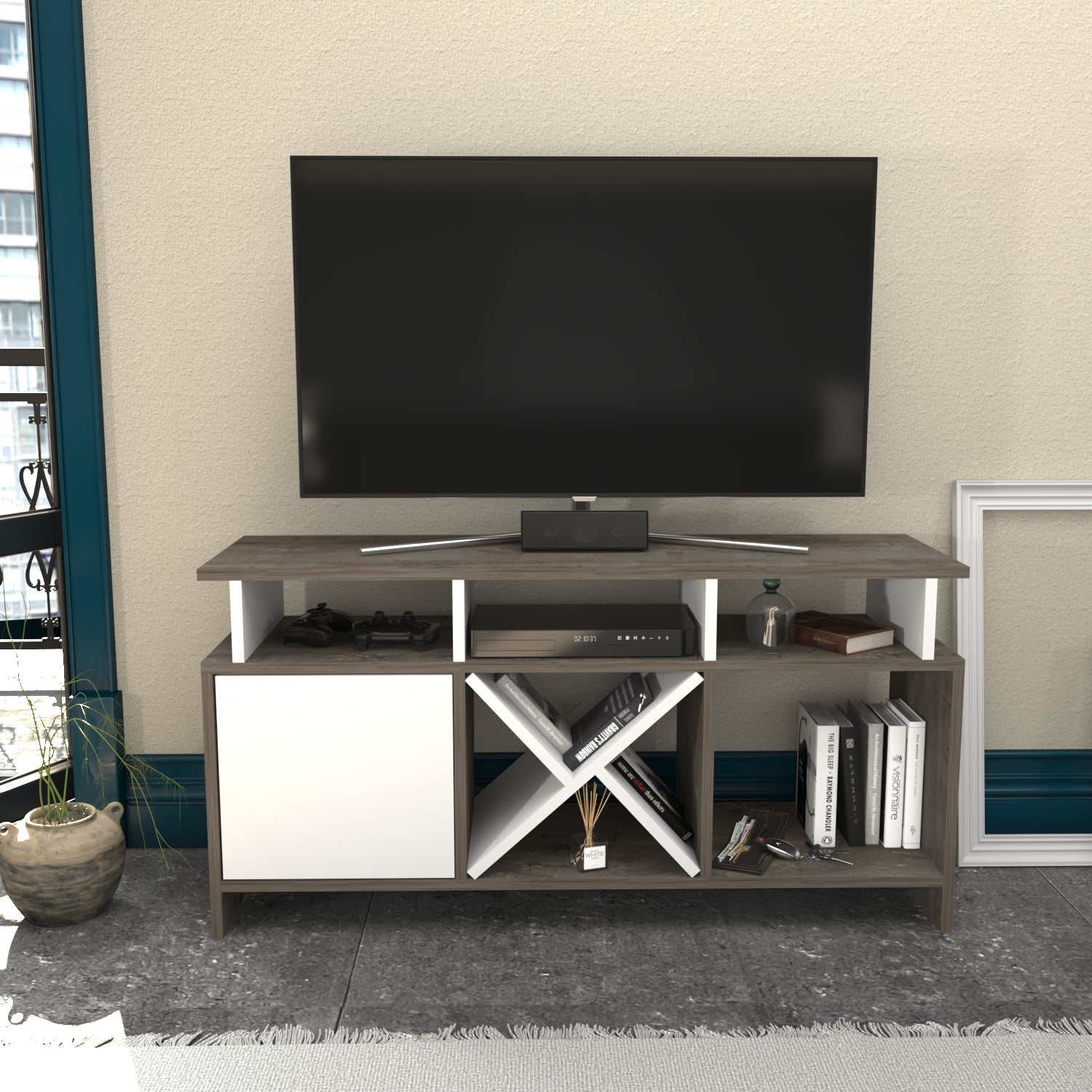 Auburn tv meuble tv 120 cm pour les tvs 55" | niches et armoire (blanc ...