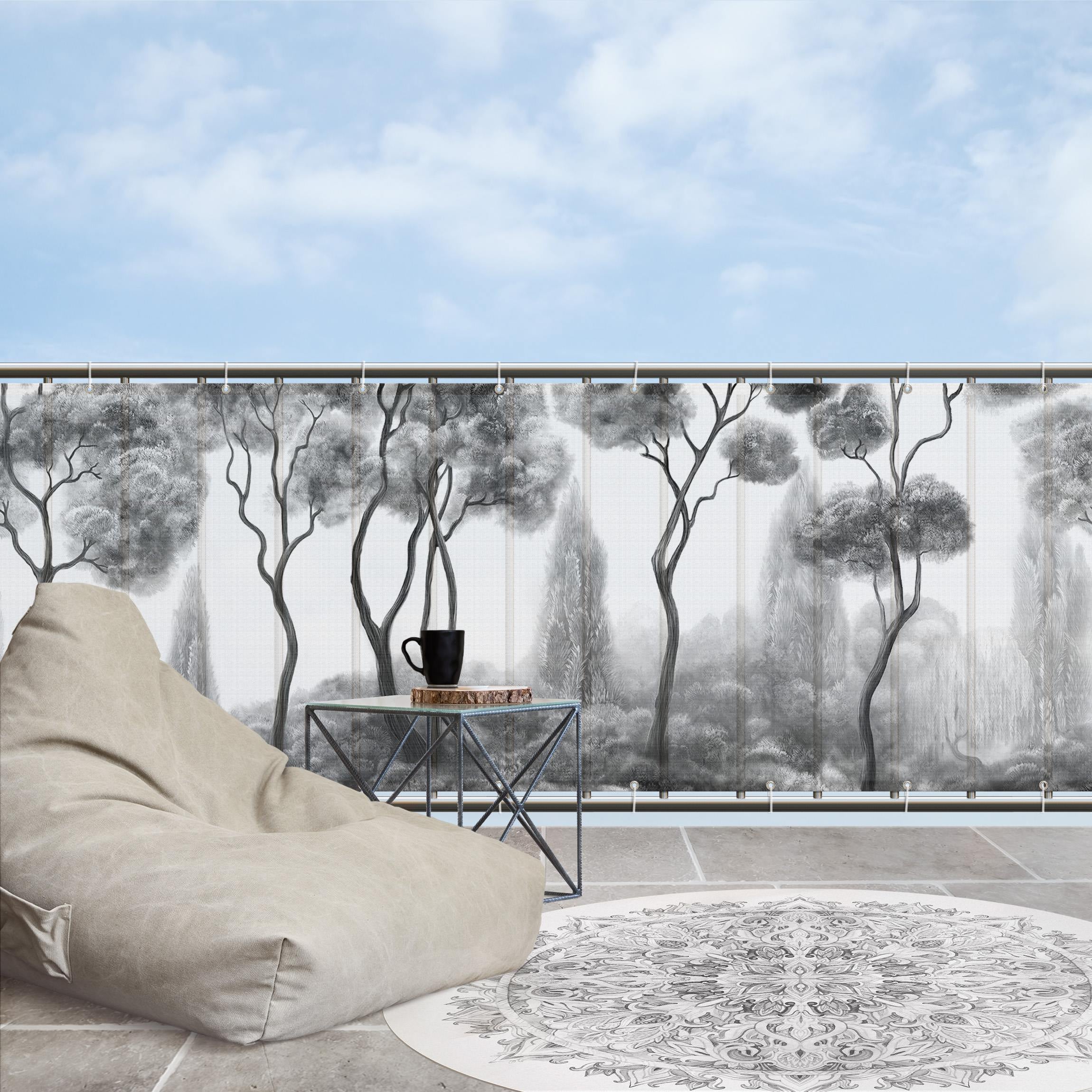 Brise-vue pour balcon - Grands arbres en noir et blanc 750 x 90 cm ...