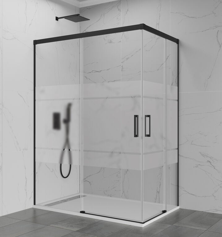 Paroi de douche angulaire avec ouverture au coin BASIC Sérigraphié Noir ...