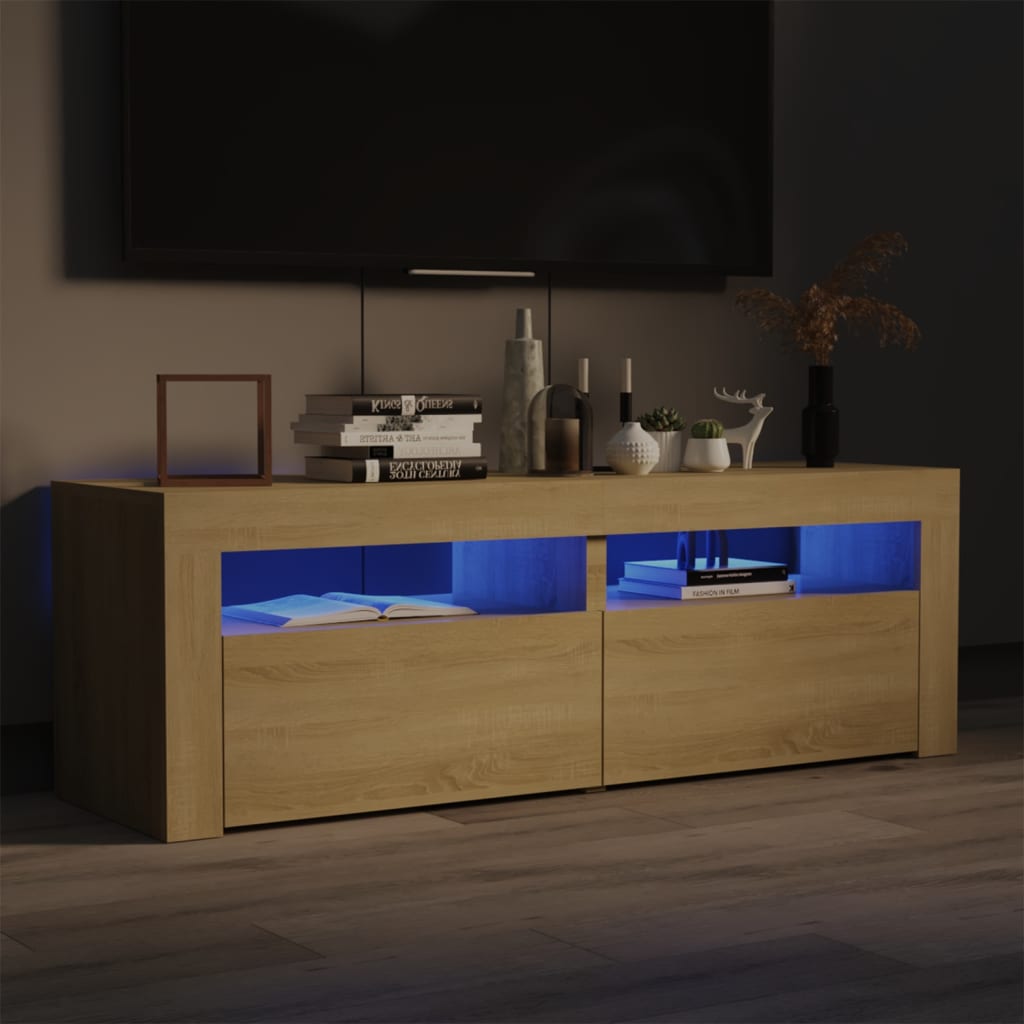 Mueble de TV con luces LED roble Sonoma 120x35x40 cm | Leroy Merlin