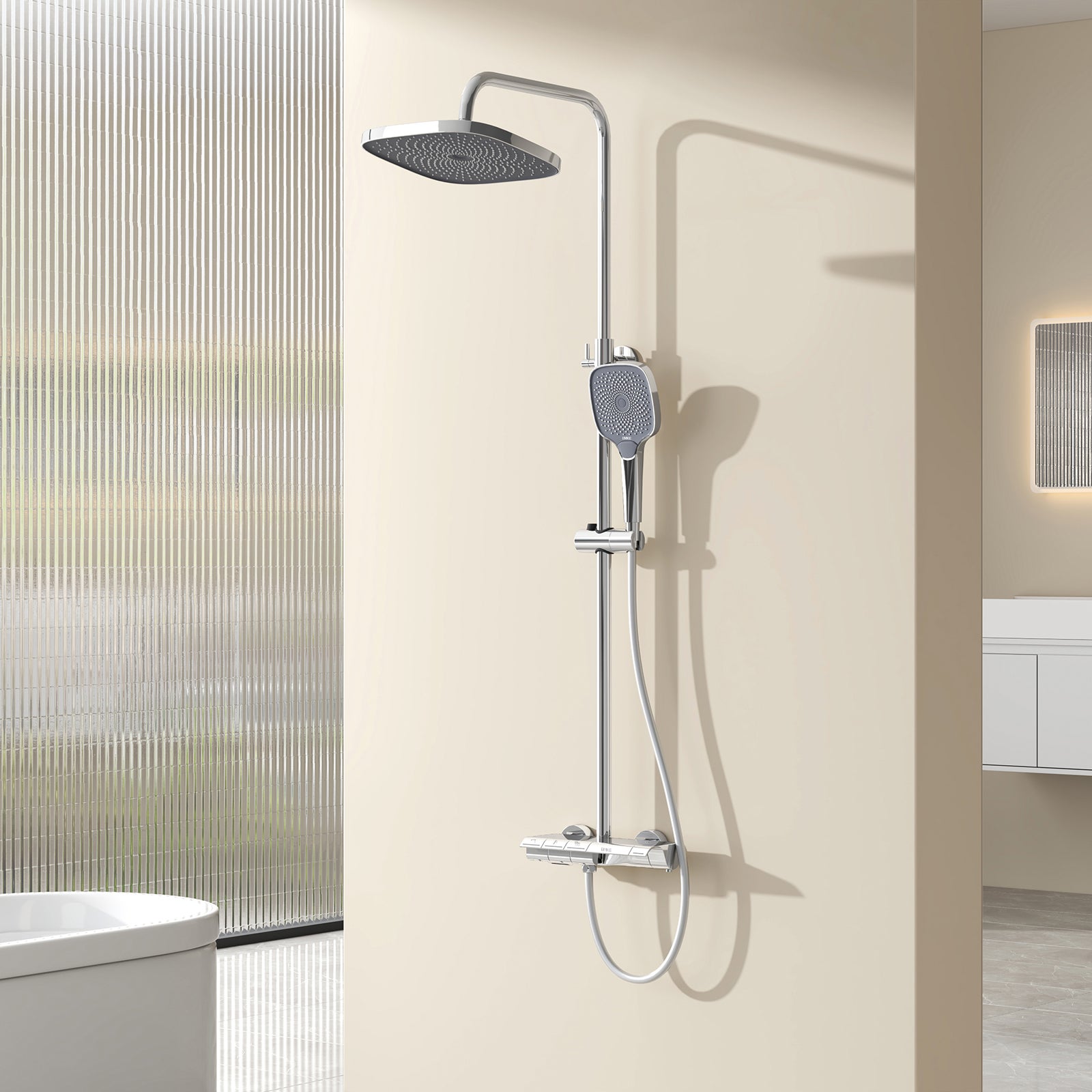 EMKE Colonne de douche thermostatique 38℃, douchette à main 3 jets ...