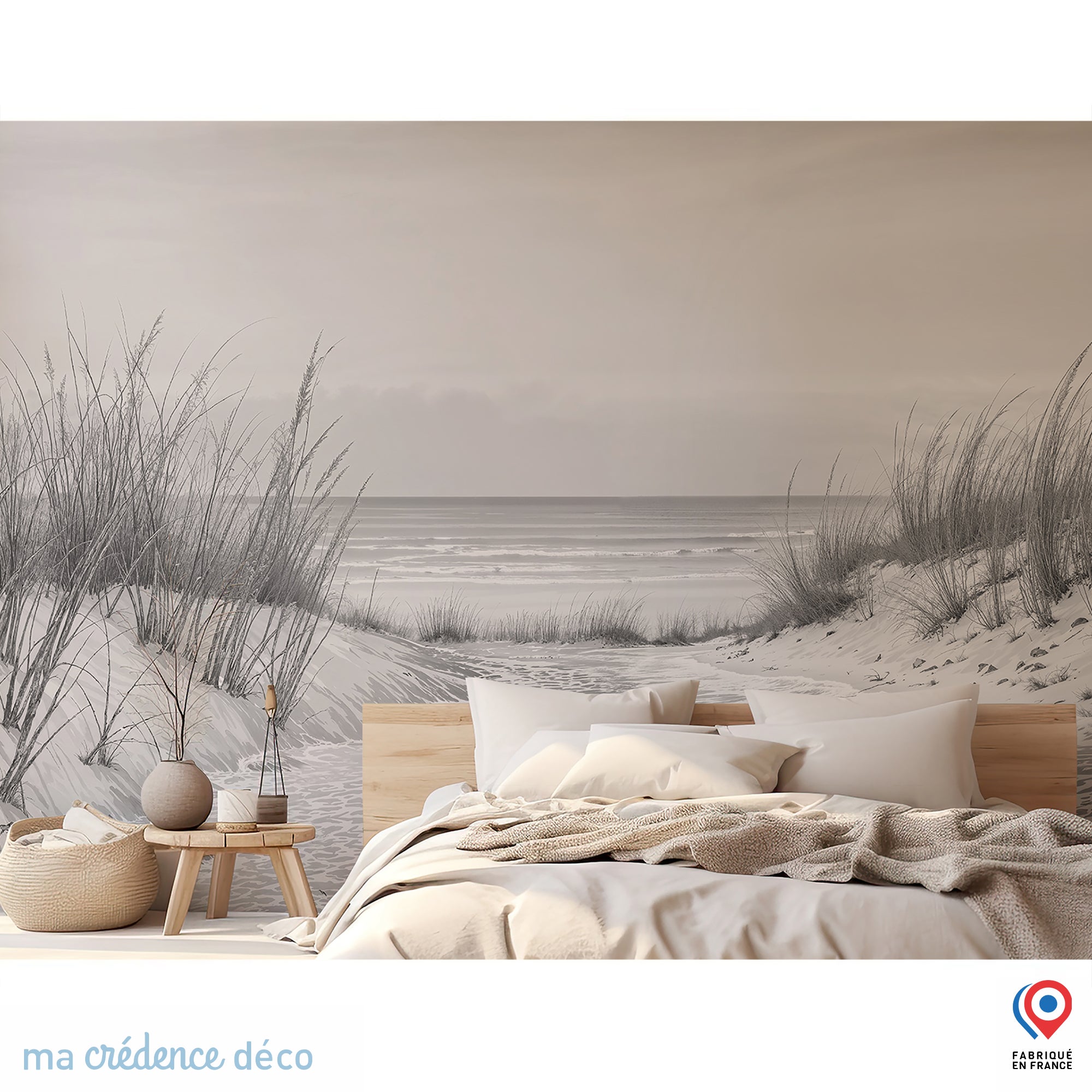 Papier peint Dunes et mer 3 - Intissé - L.400 x H.280 cm - Gris clair ...