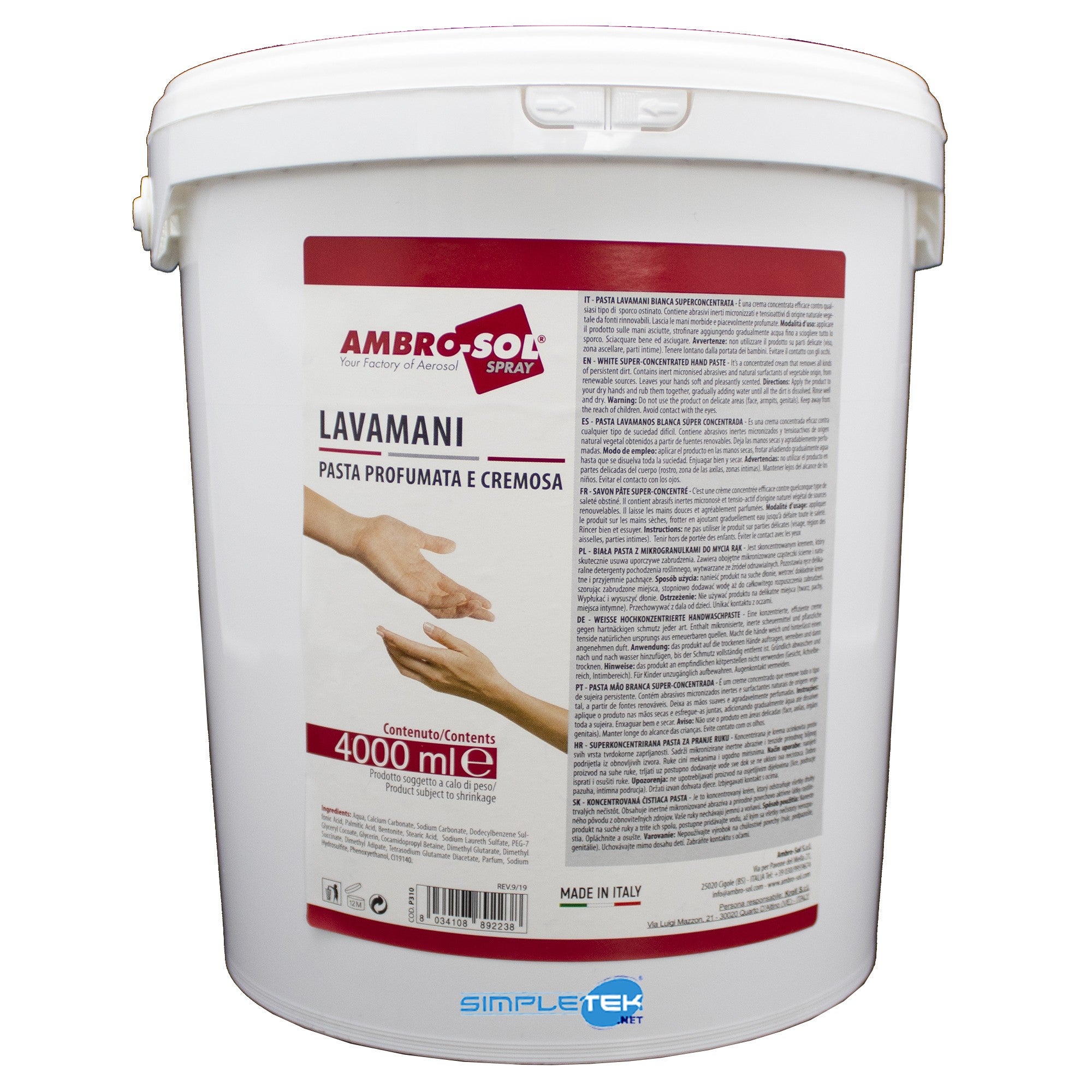 Pasta Lavamani Cremosa Sapone Disinfettante 4lt 4 Litri Detergente ...