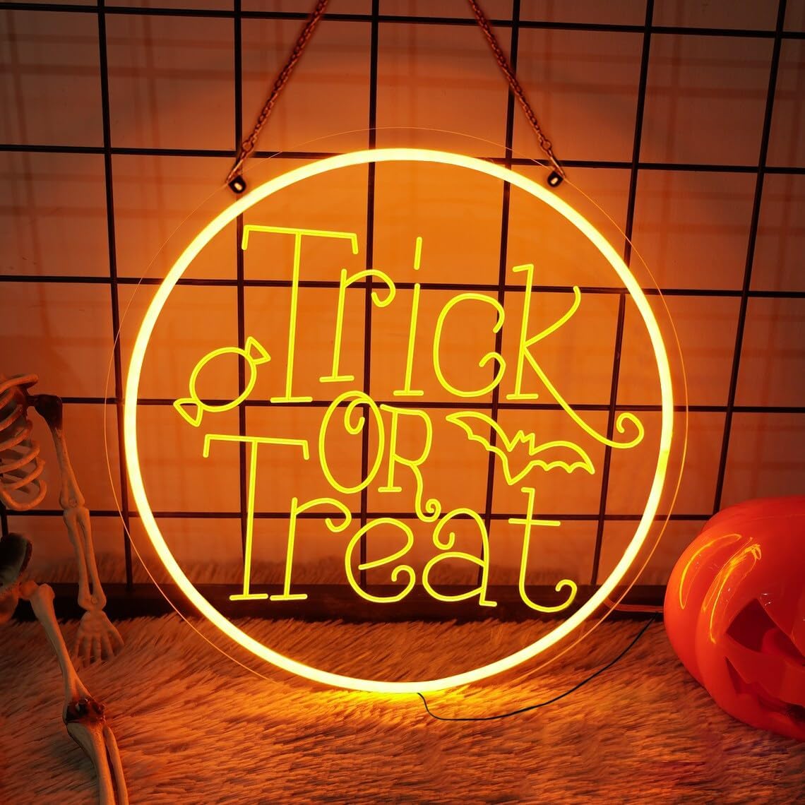 Panneau néon Trick or Treat, lumière LED USB, panneau néon Halloween ...