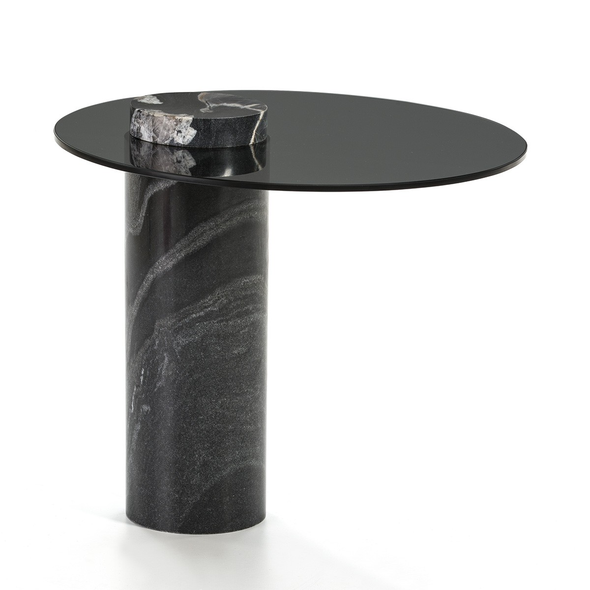 Table d'appoint ronde verre et granit noirs Siru | Leroy Merlin