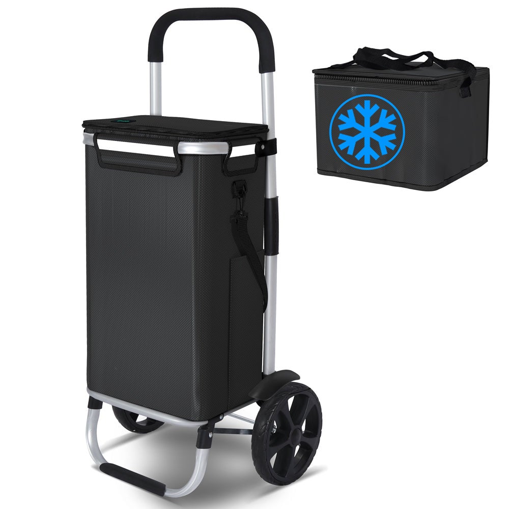 Chariot de course pliable aluminium 2 roues avec sac isotherme noir ...