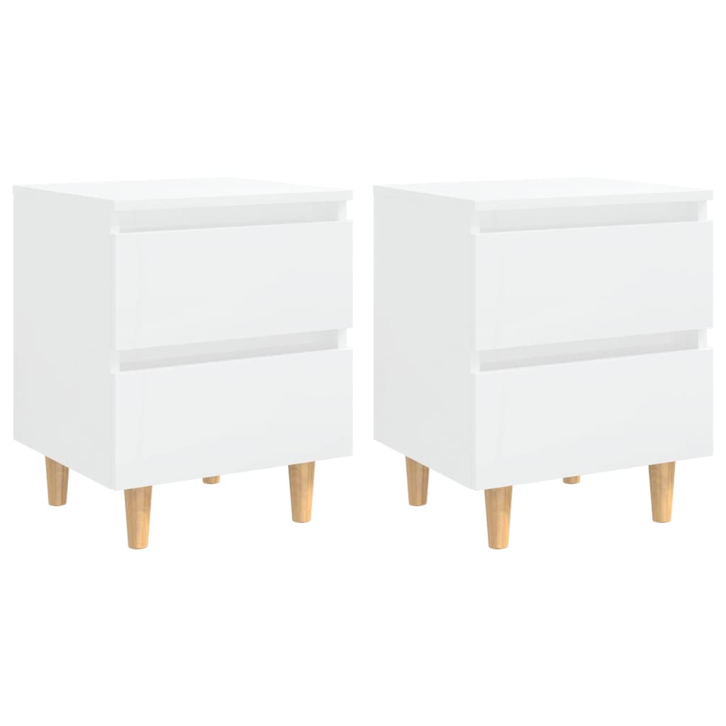 Lot de 2 Tables De Chevet Tables De Nuit - pieds en pin blanc brillant ...