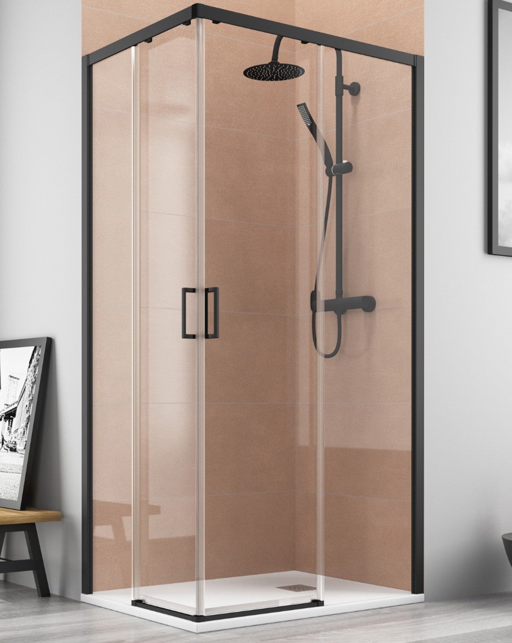 Douche coulissante rectangulaire 2 portes 2 Fixe | Verre anti-calcaire ...